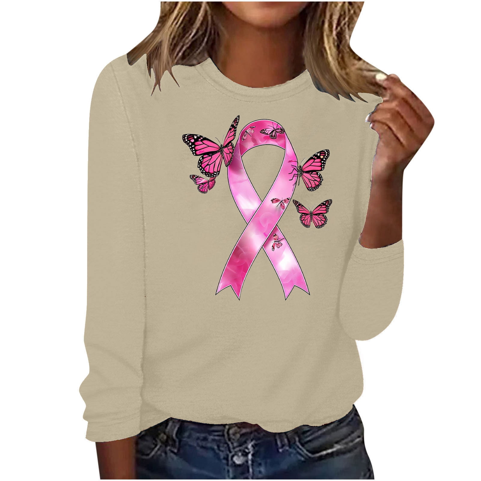 Jsaierl Women's Breast Cancer Shirts Pink Ribbon Graphic Tees Funny ...