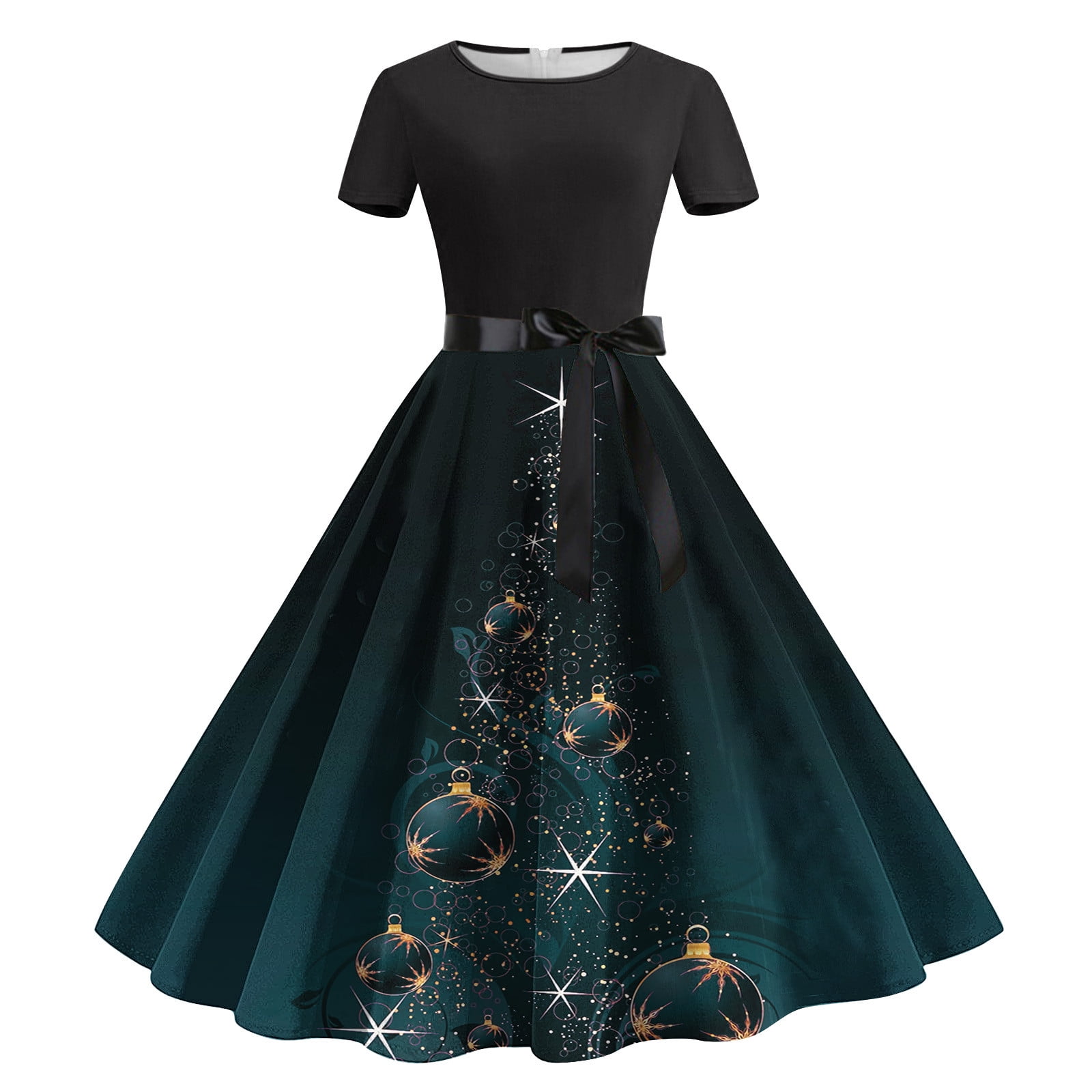 Jsaierl Women's Christmas Dresses Classic Tea Dress Short Sleeve Swing ...