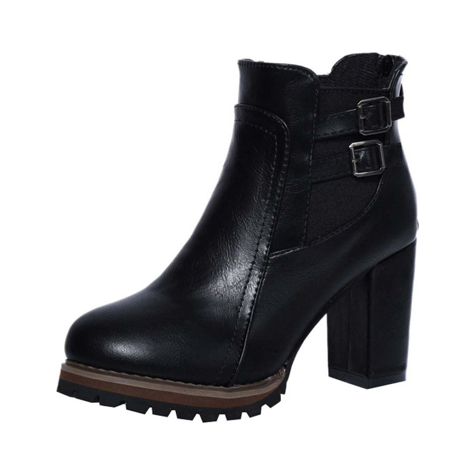 Jsaierl Women's Chunky Heel Ankle Booties Pull On Fall Weather Winter ...