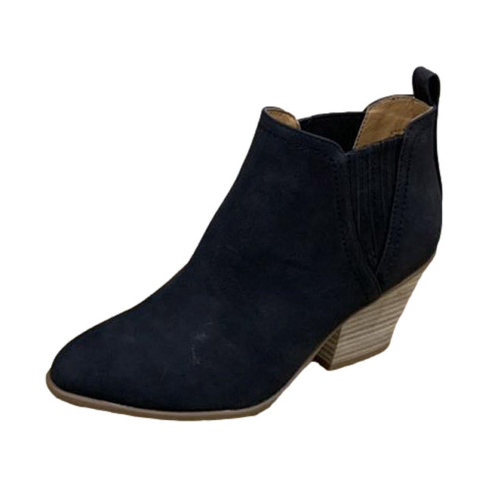 Jsaierl Women's Chunky Low Heel Ankle Boots Classic Round Toe Side ...
