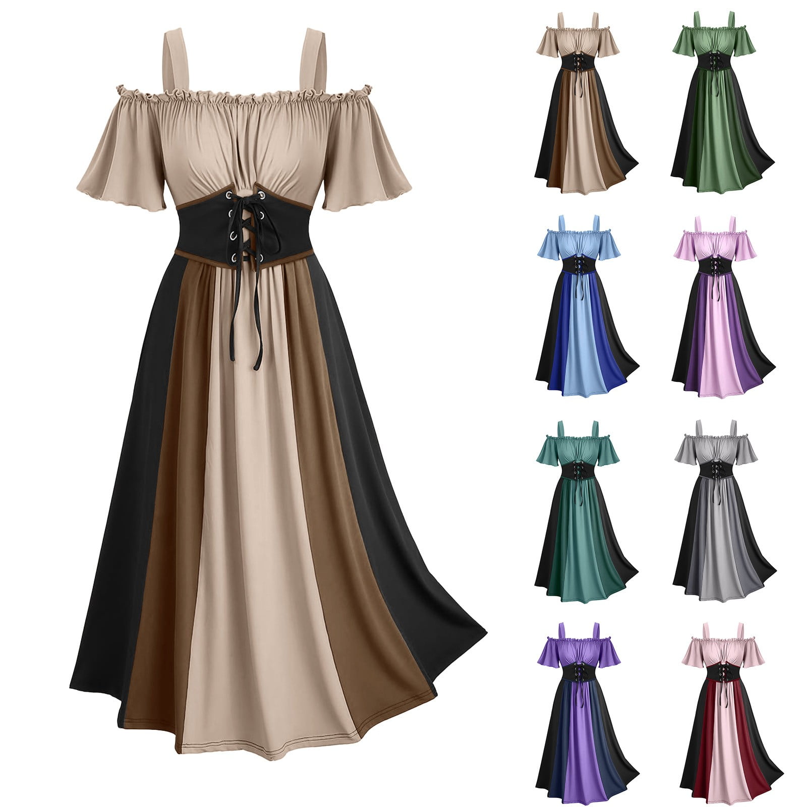 Jsaierl Women's Halloween Costumes Retro Medieval Elegant Goth Maxi ...