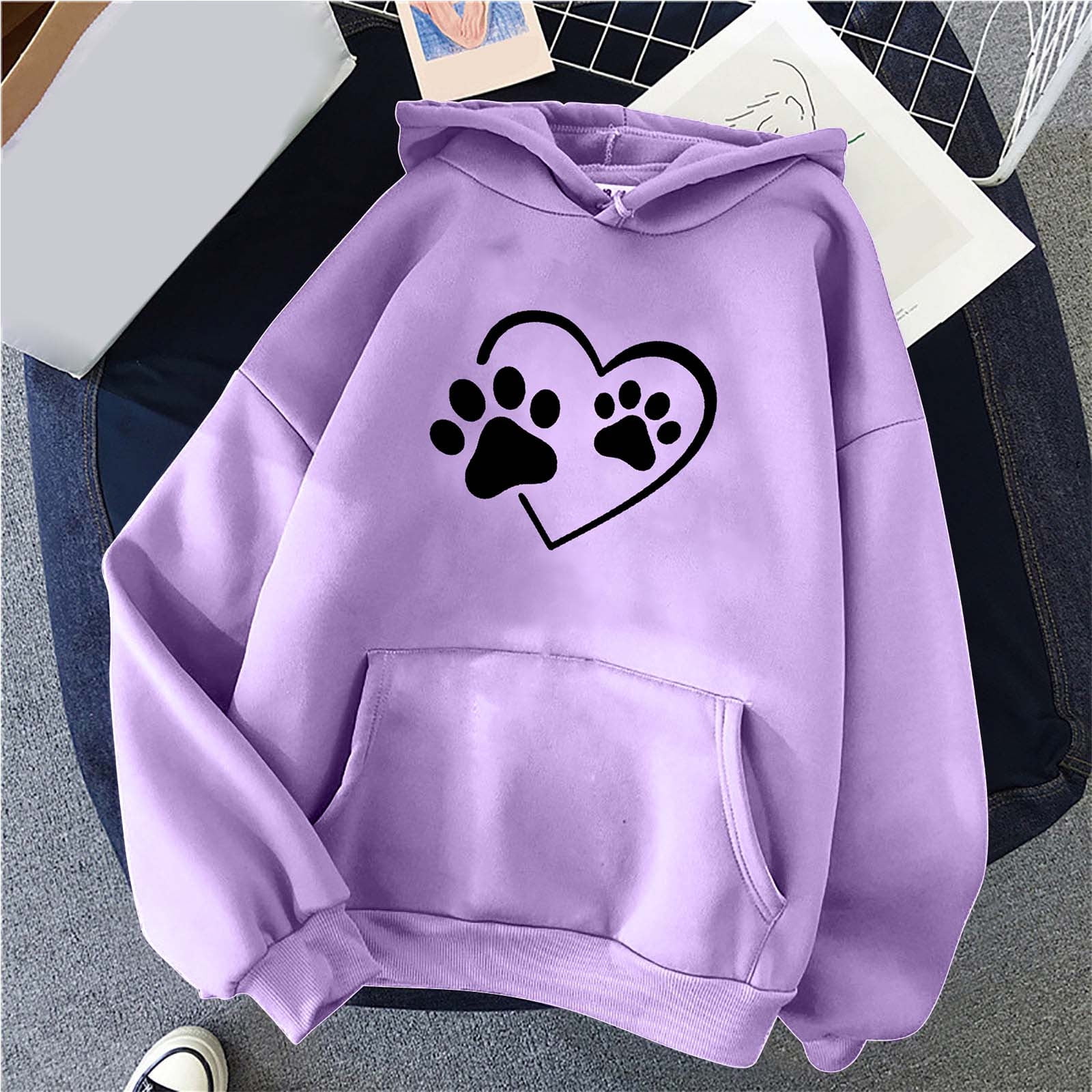Jsaierl Women's Hoodies Oversized Heart Paw Graphic Hoodies Sweatshirts ...