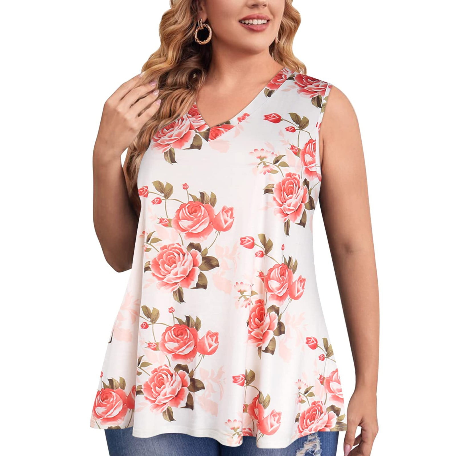 Jsaierl Womens Independence Day Tank Tops Plus Size Patriotic Red