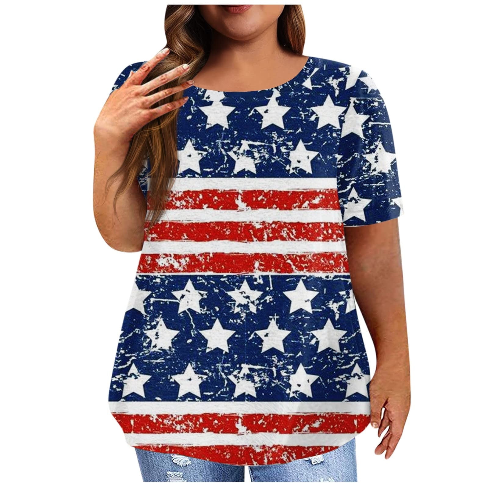 Jsaierl Womens Independence Day Tops Casual Patriotic American Flag