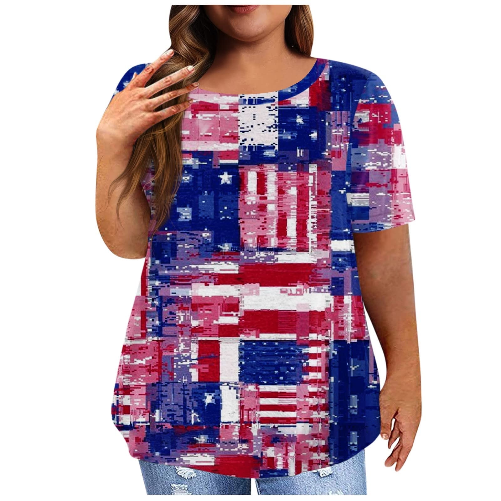 Jsaierl Womens Independence Day Tops Casual Patriotic American Flag