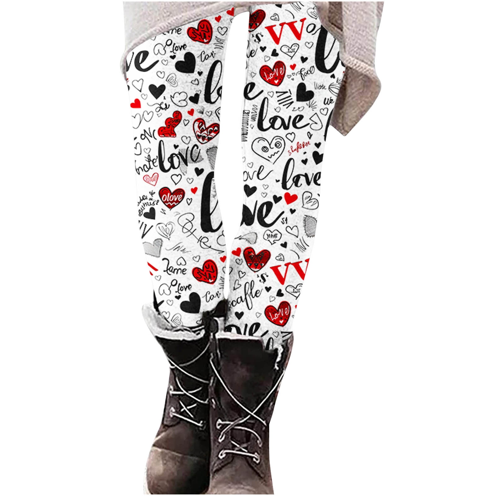 Jsaierl Women's Leggings Tummy Control Love Heart Print Tights ...