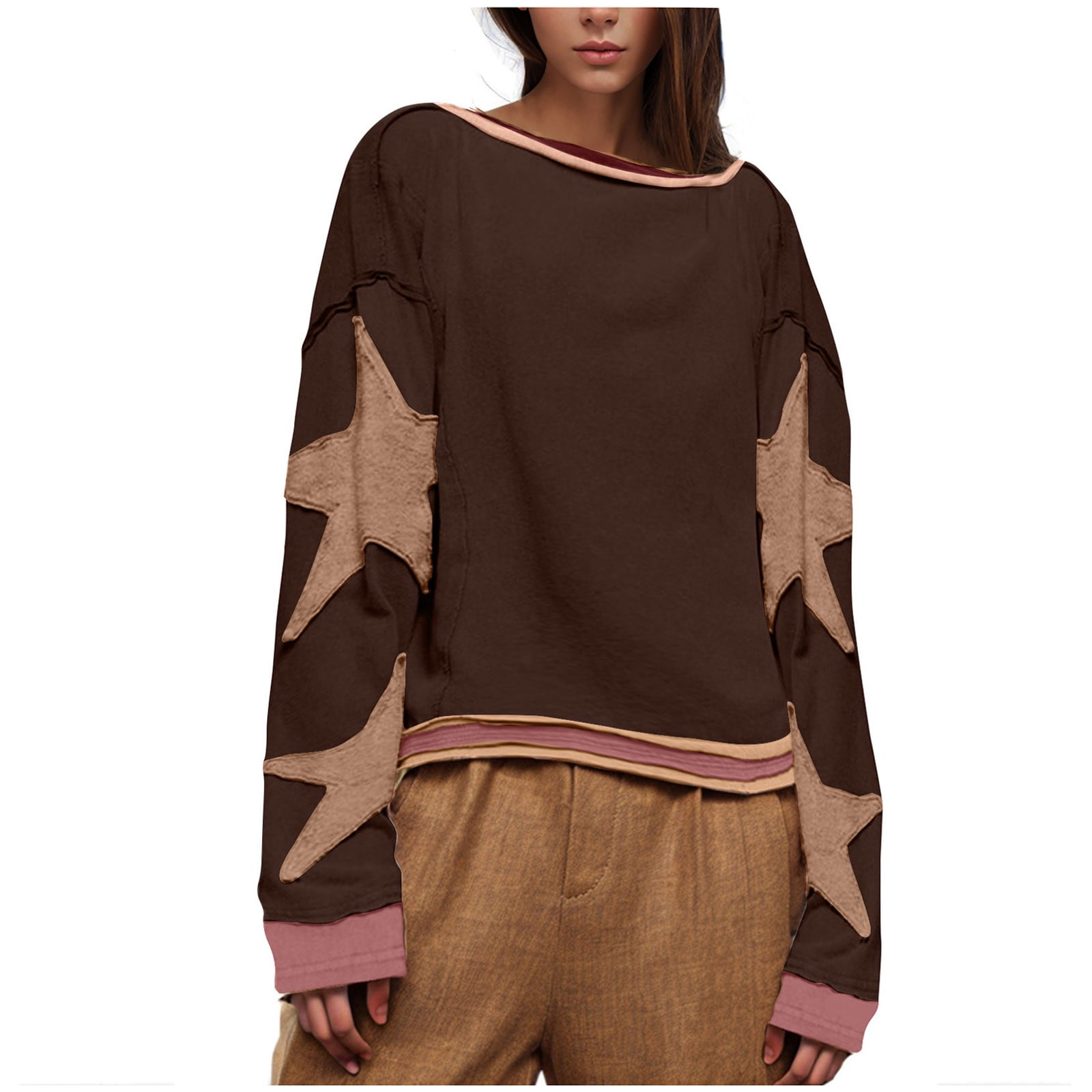 Jsaierl Women's Oversized Star Sweatshirts 2024 Fall Fashion Long ...
