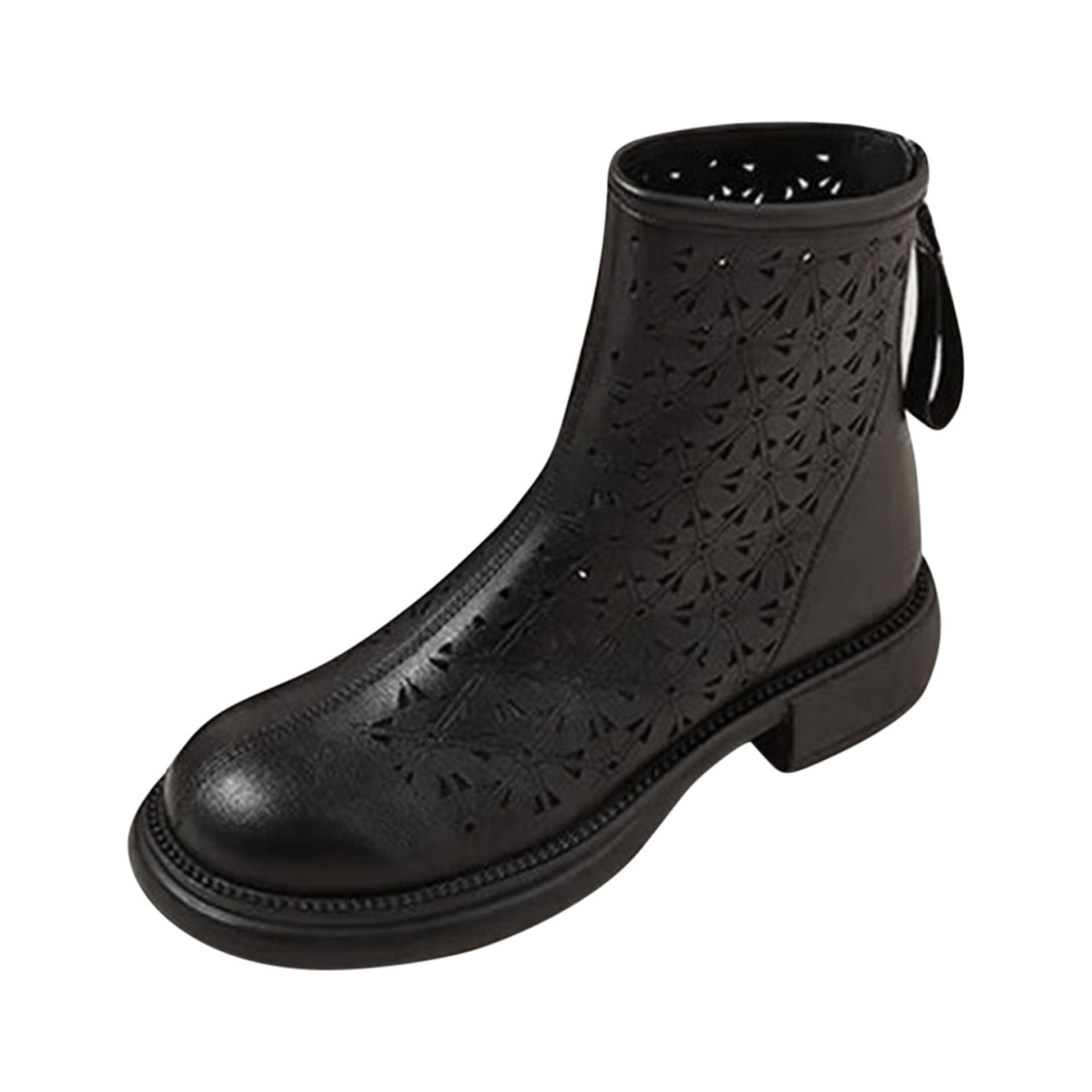 Jsaierl Women's Perforated Cutout Ankle Boots Chunky Stacked Block Heel ...