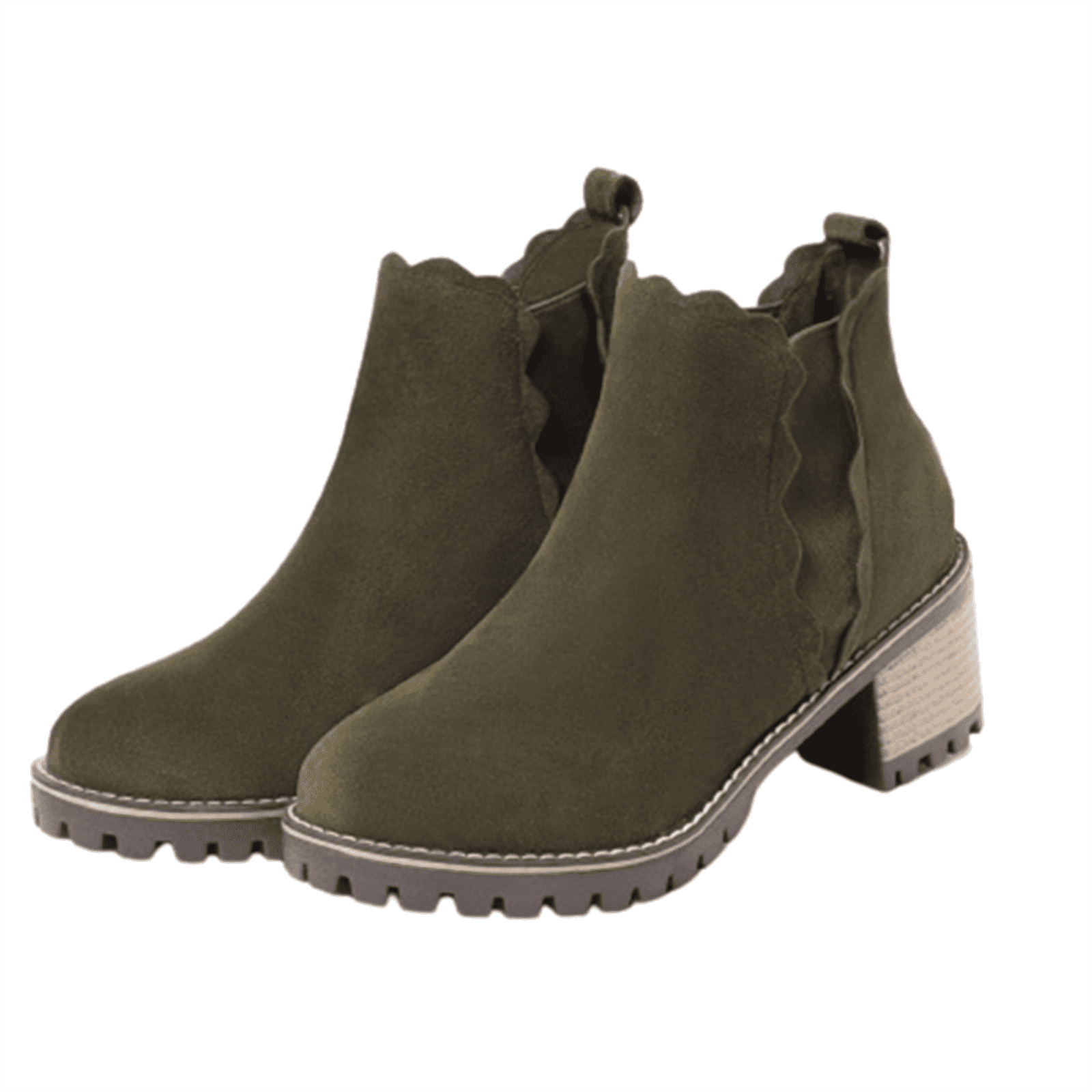 Jsaierl Women's Ruffle Block Heel Ankle Boots Faux Fur Lined Winter ...