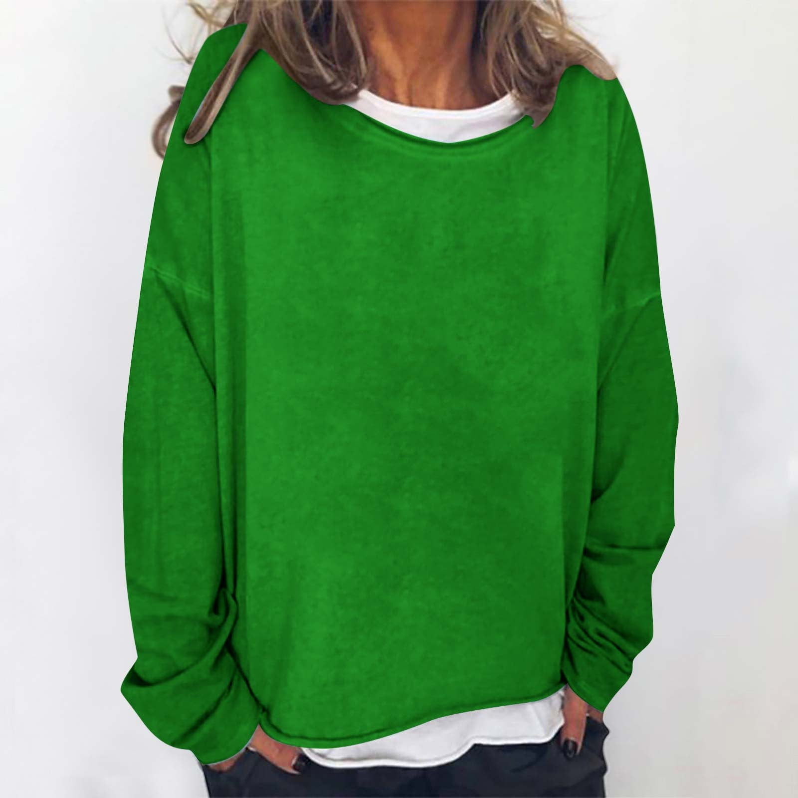 Jsaierl Women's Sweatshirts Cute Solid Color Sweatshirts Crewneck Fall ...