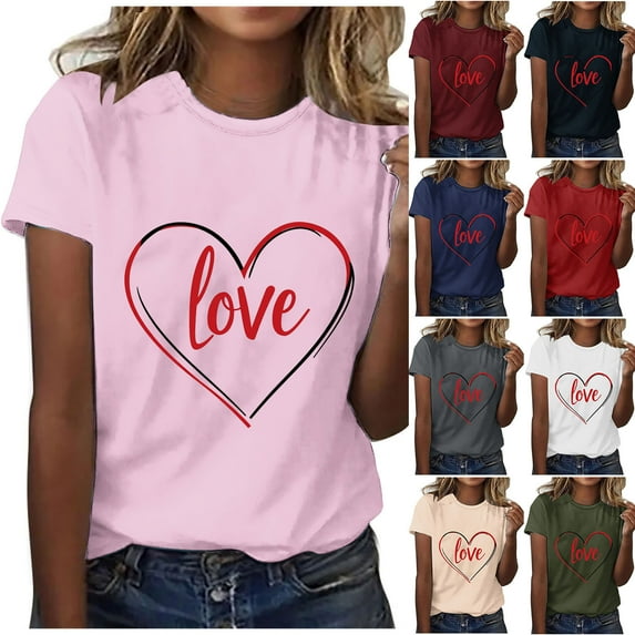 Jsaierl Women's Valentine's Day Shirts Cute Love Heart Graphic Tees ...