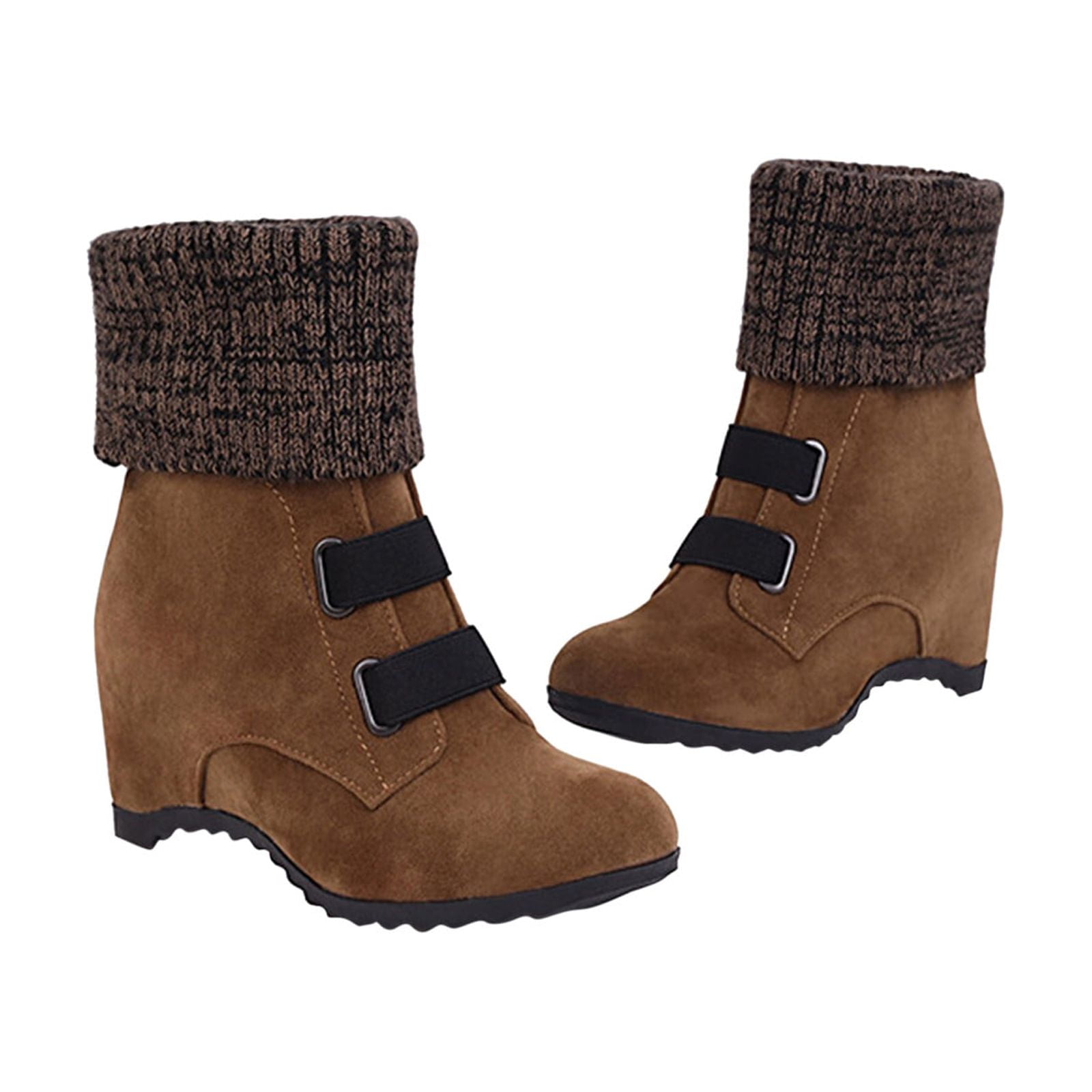 Jsaierl Women's Wedge Mid Calf Boot,Round Toe Low Heel Comfort Strap ...