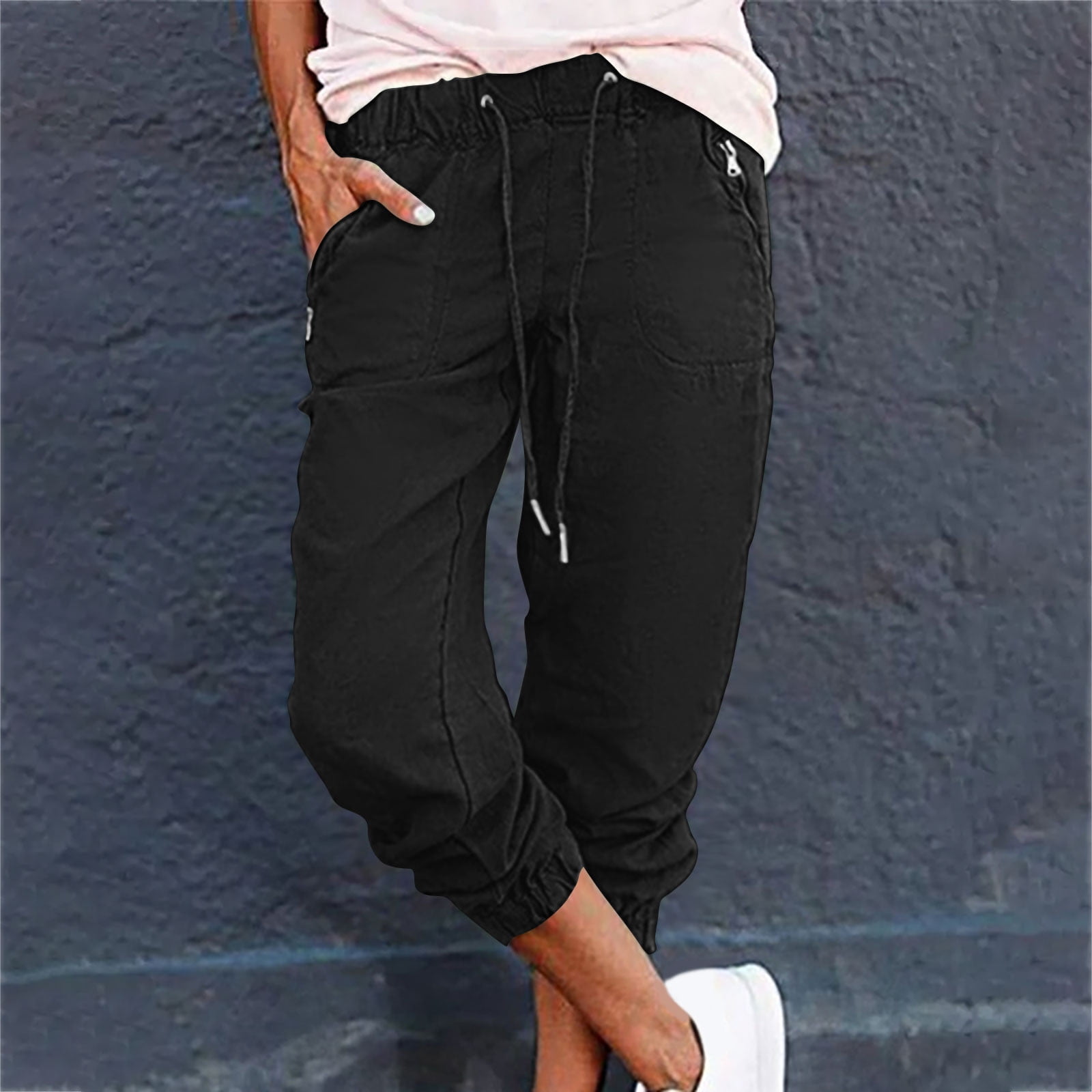 Jsaierl Womens Capri Pants Summer High Waist Capri Shorts Petite Wide ...