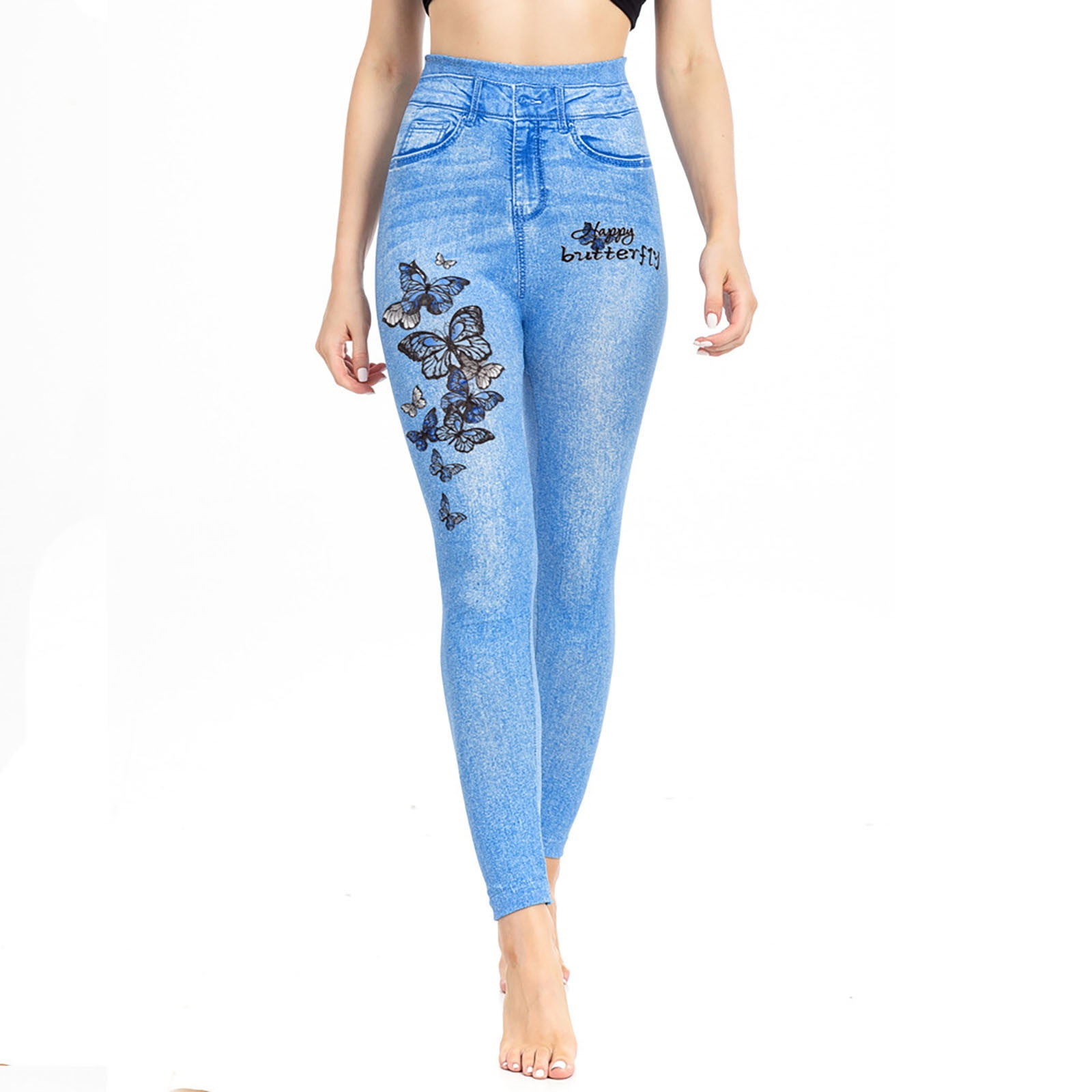 Jsaierl Womens Faux Jeans High Waist Distressed Denim Pants Petite ...