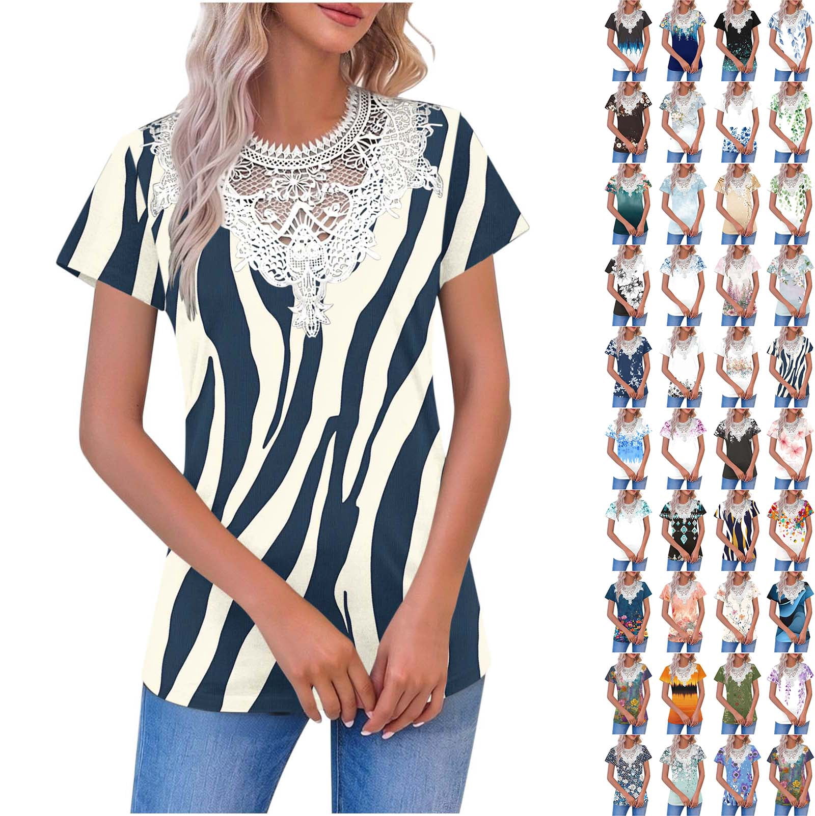 Jsaierl Womens Hollow Out Round Neck Tops Summer Lace Crochet Eyelet ...