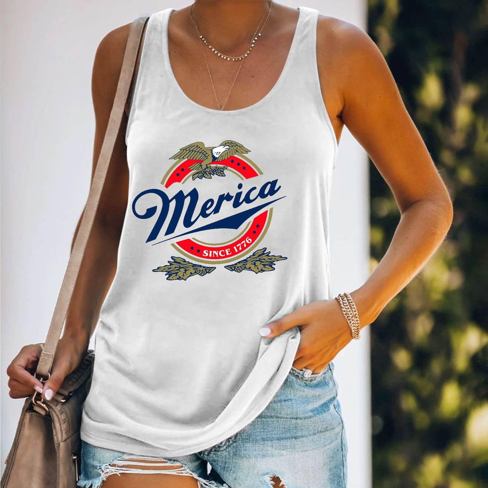Jsaierl Womens Independence Day Tank Tops Plus Size Patriotic Usa Flag