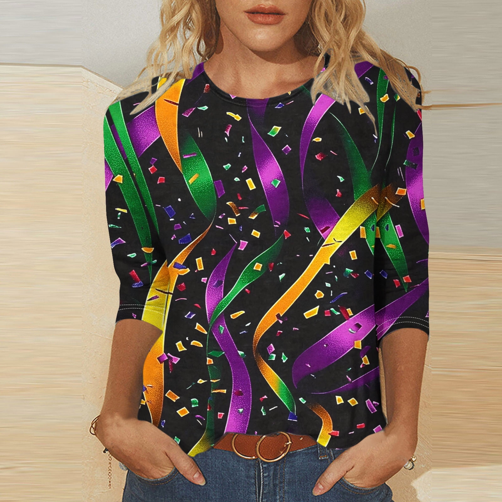 Jsaierl Womens Mardi Gras Shirts Funny Carnival Themed Mask Print Tees ...