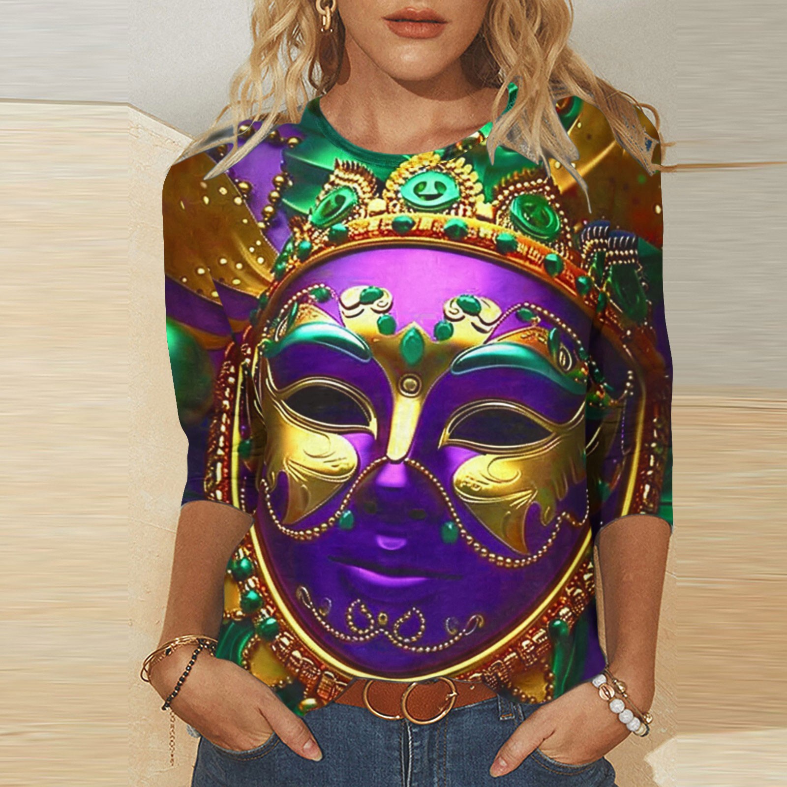 Jsaierl Womens Mardi Gras Tshirts Cute Carnival Themed Mask Graphic ...