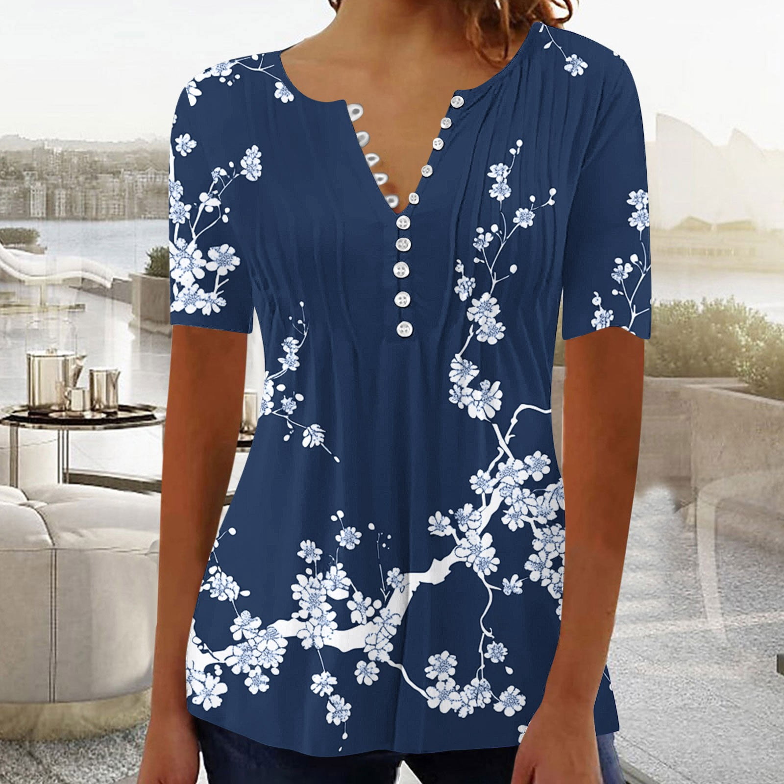 Jsaierl Womens Summer Tops Casual Dressy Hide Belly Shirts Pleated ...