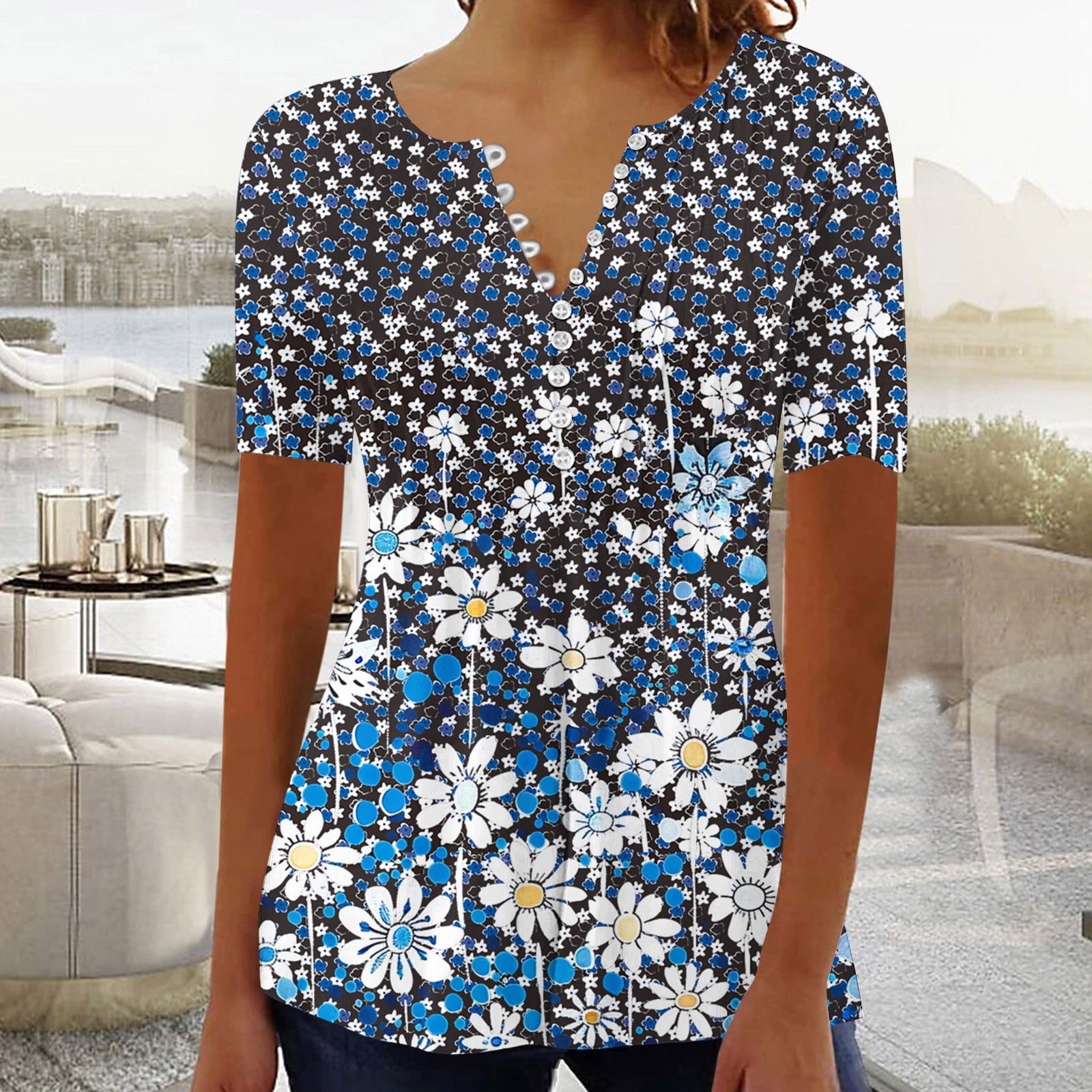 Jsaierl Womens Summer Tops Casual Dressy Hide Belly Shirts Pleated ...