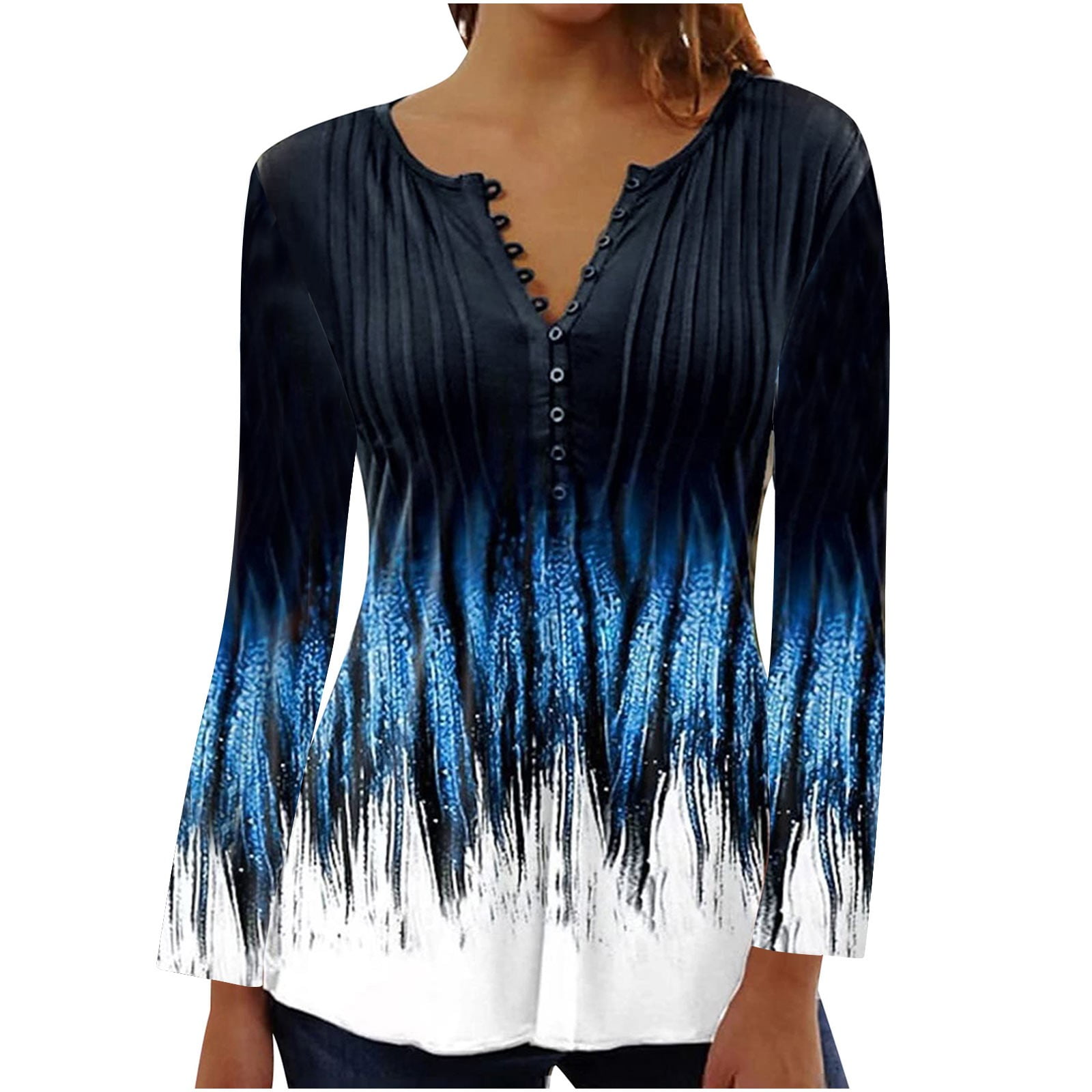 Jsaierl Womens Tops Hide Belly Shirts Fall Pleated Button V Neck T ...