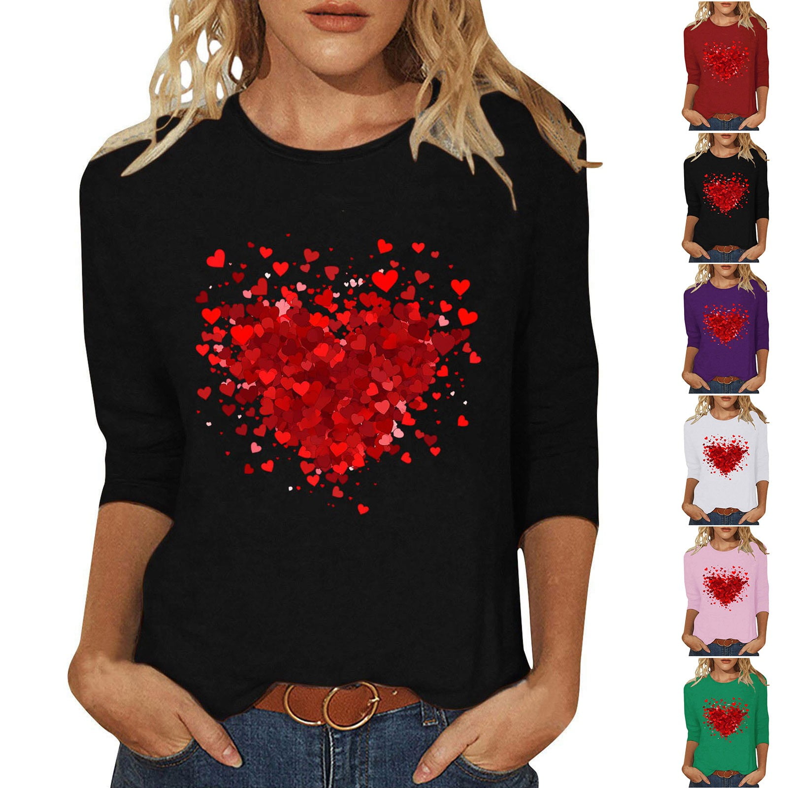 Jsaierl Womens Valentine's Day Shirts Plus Size Love Heart Print Tees ...