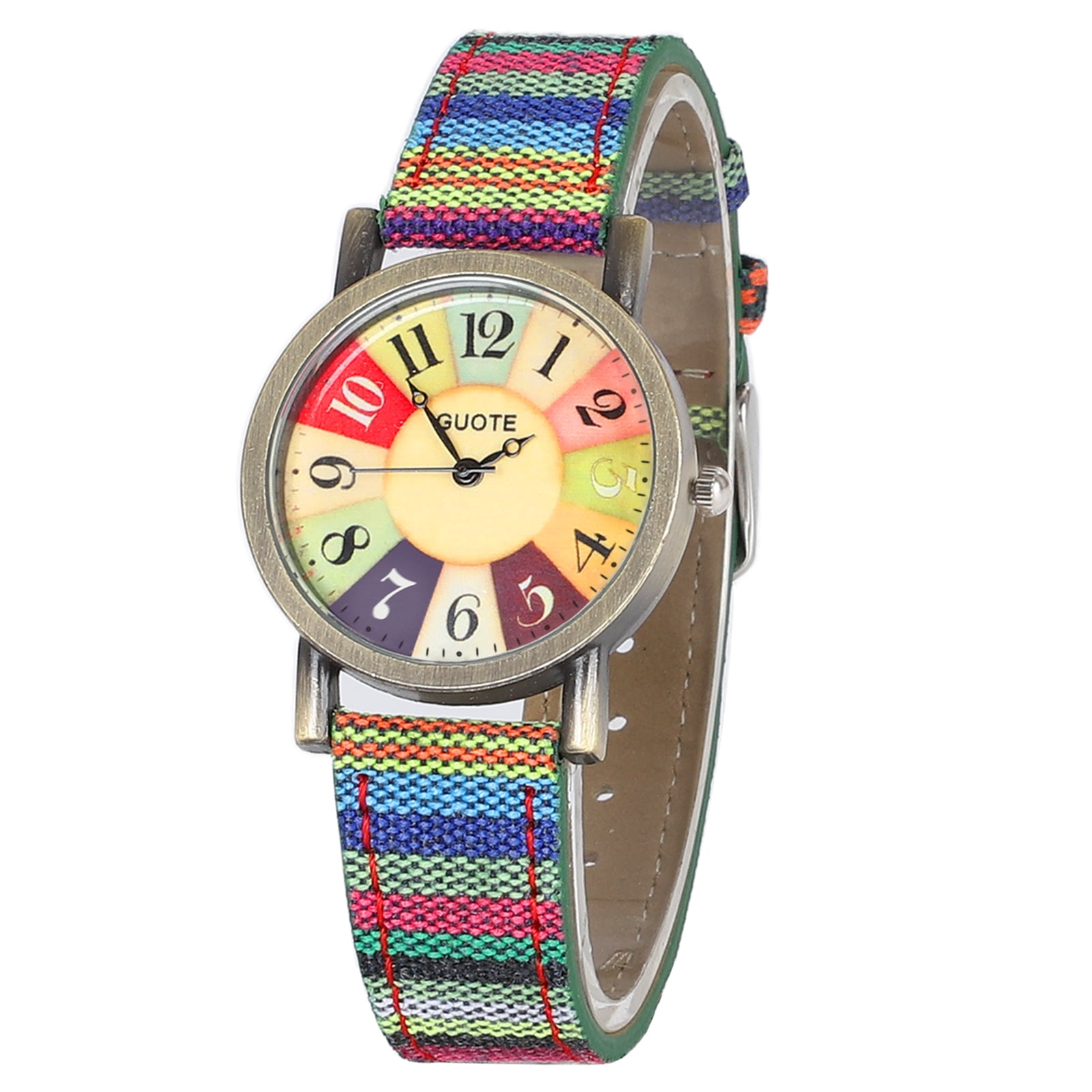 Jsbaby Women's Rainbow Pattern Leather Watch, Gold Tone, Adjustable ...