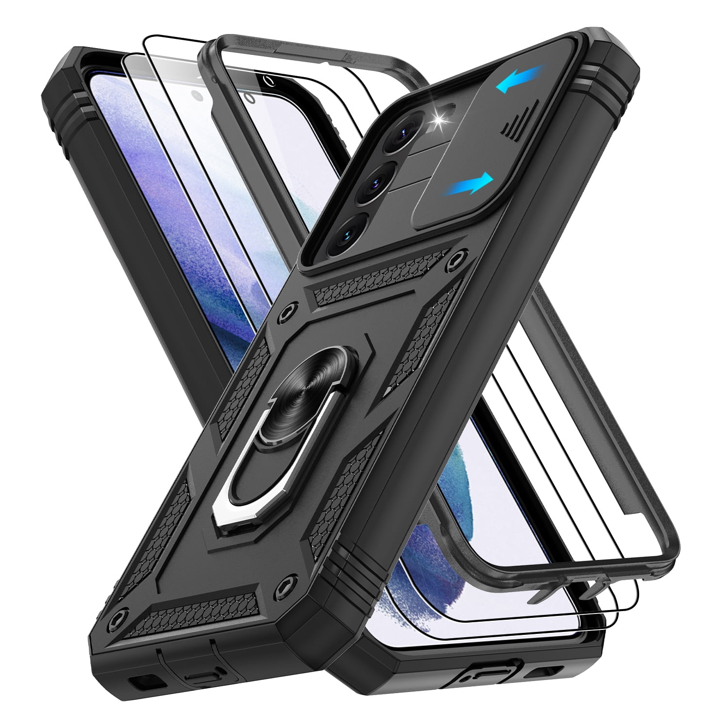 Jshru for Samsung Galaxy S22 Plus Case with Slide Camera Cover | 2Pcs Screen Protector, 360 ...