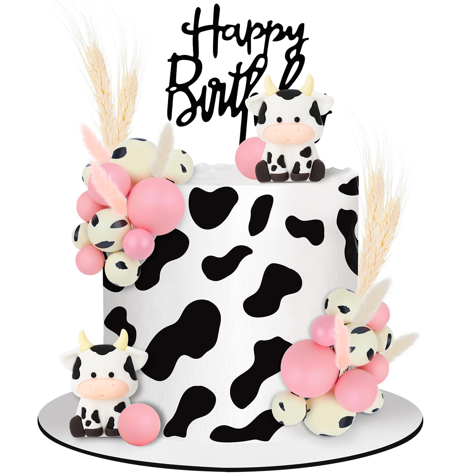 Jspupifip 25 PCS Pink OKA4 Cow Cake Decorations, Birthday Cow Cake ...