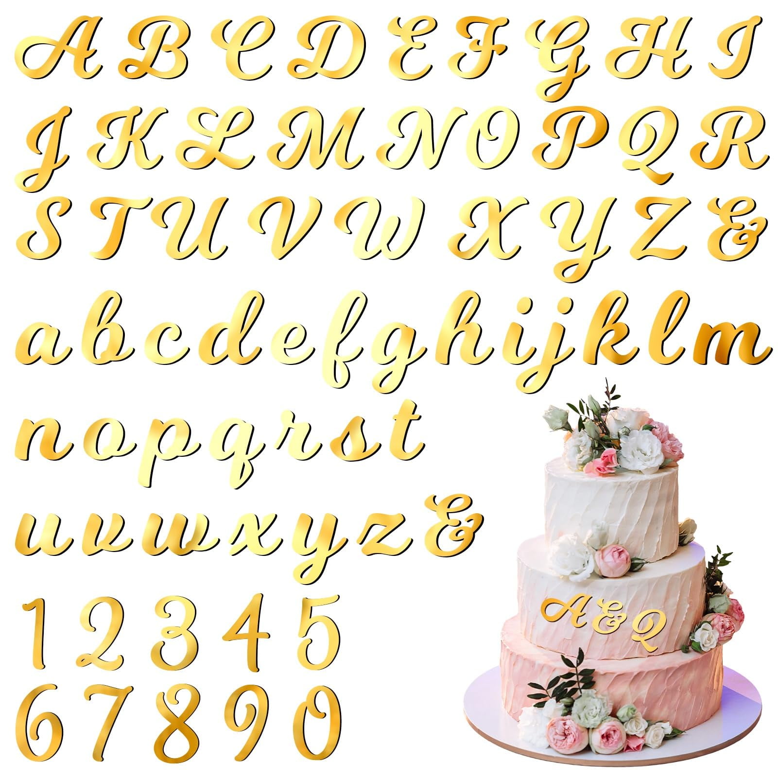 Jspupifip 64 Pcs TWE5 Acrylic Cake Alphabet Numbers Topper, Mirror ...