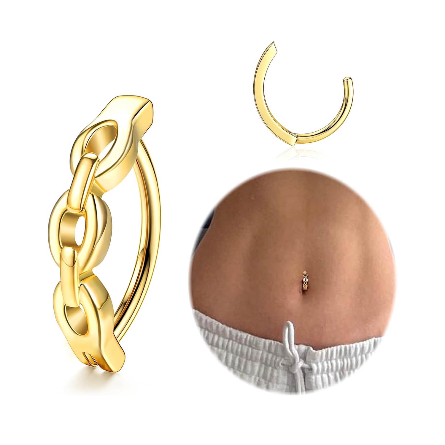 Jstyle 1 pc 14K Gold Plated Belly Button Rings for Women 316L Surgical ...