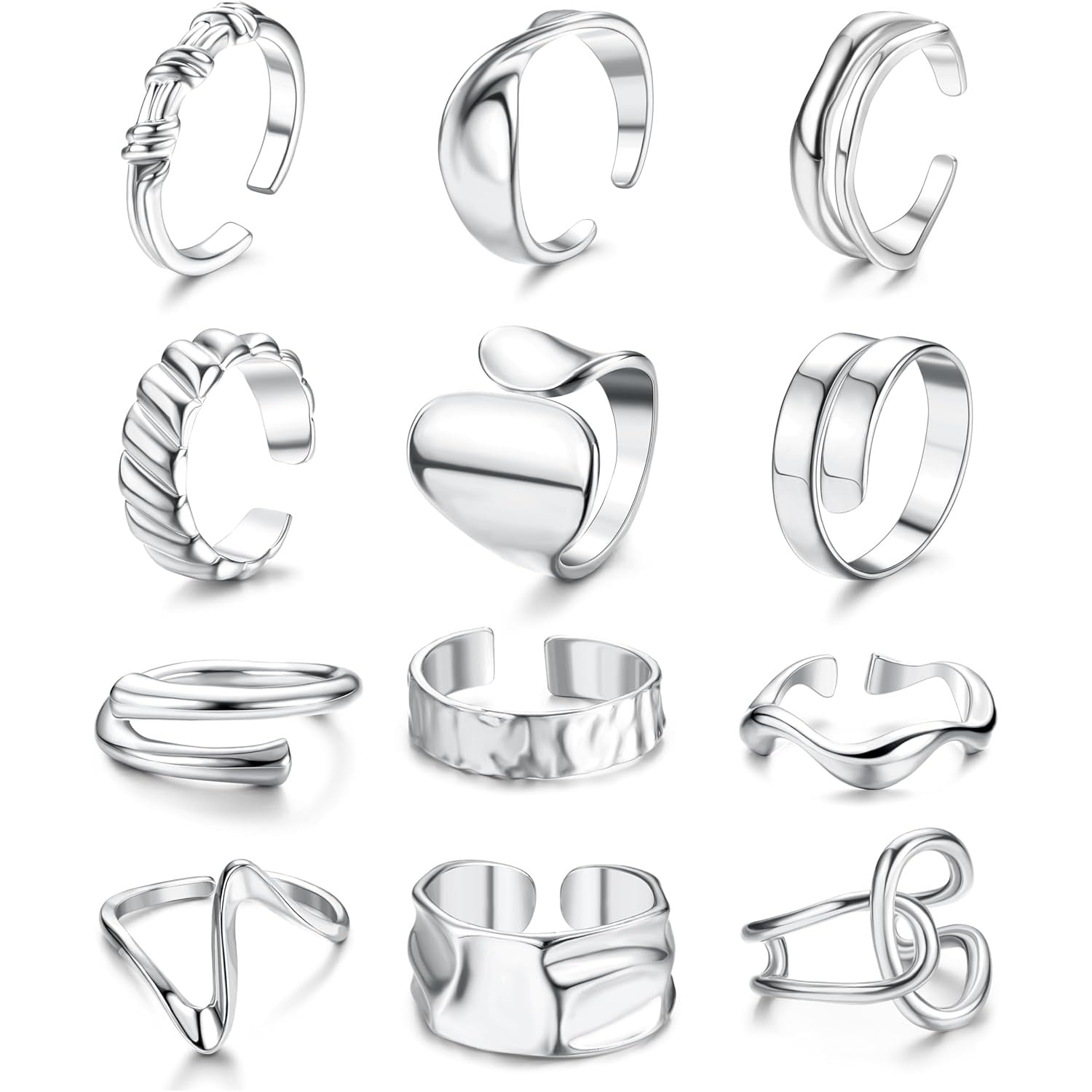 Jstyle 12 PCS Gold Chunky Rings for Women, 18K Gold Plated Thick Rings ...