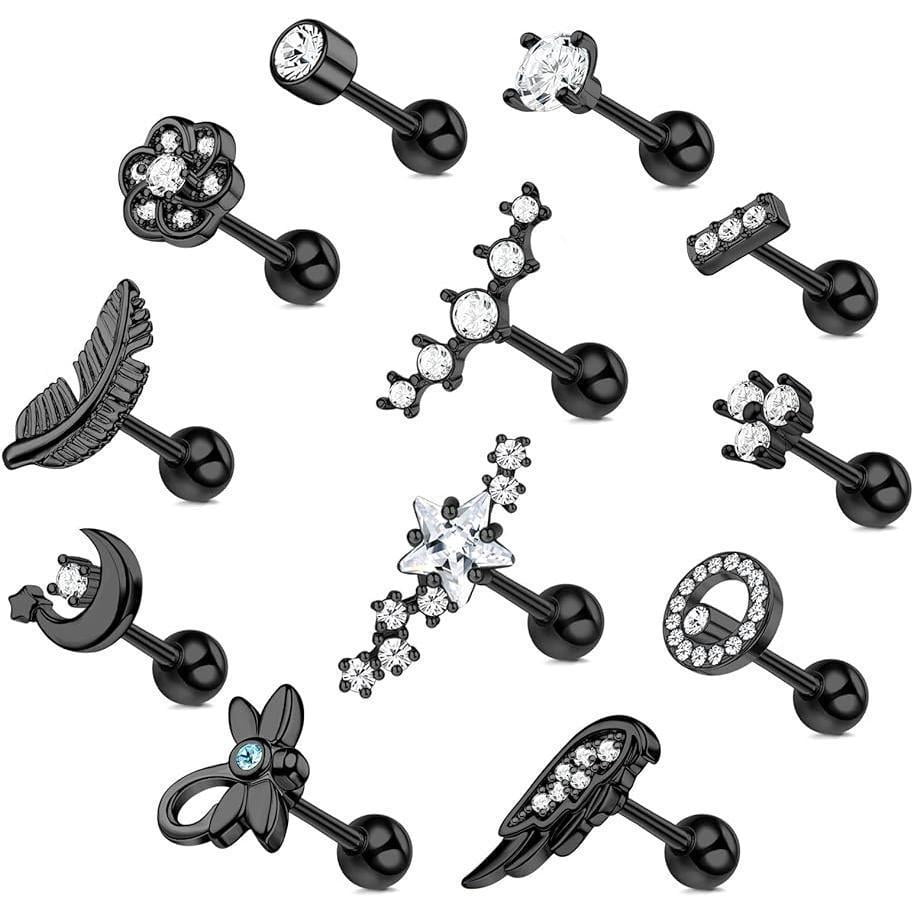 Jstyle 12PCS 18G Stainless Steel Barbell Helix Cartilage Stud Earrings ...