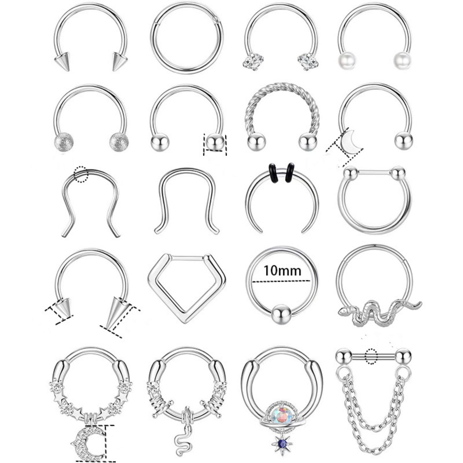 20 Pcs 16G 10MM Septum Rings for Women Surgical Steel Septum Nose ...