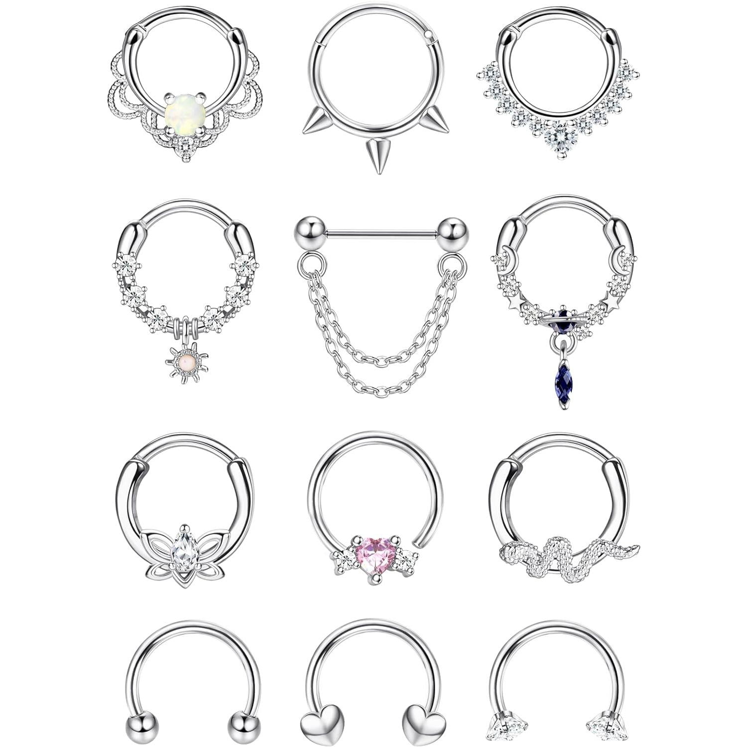 Jstyle 12Pcs 16G Septum Rings Hinged Nose Rings Hoop for Women Men ...