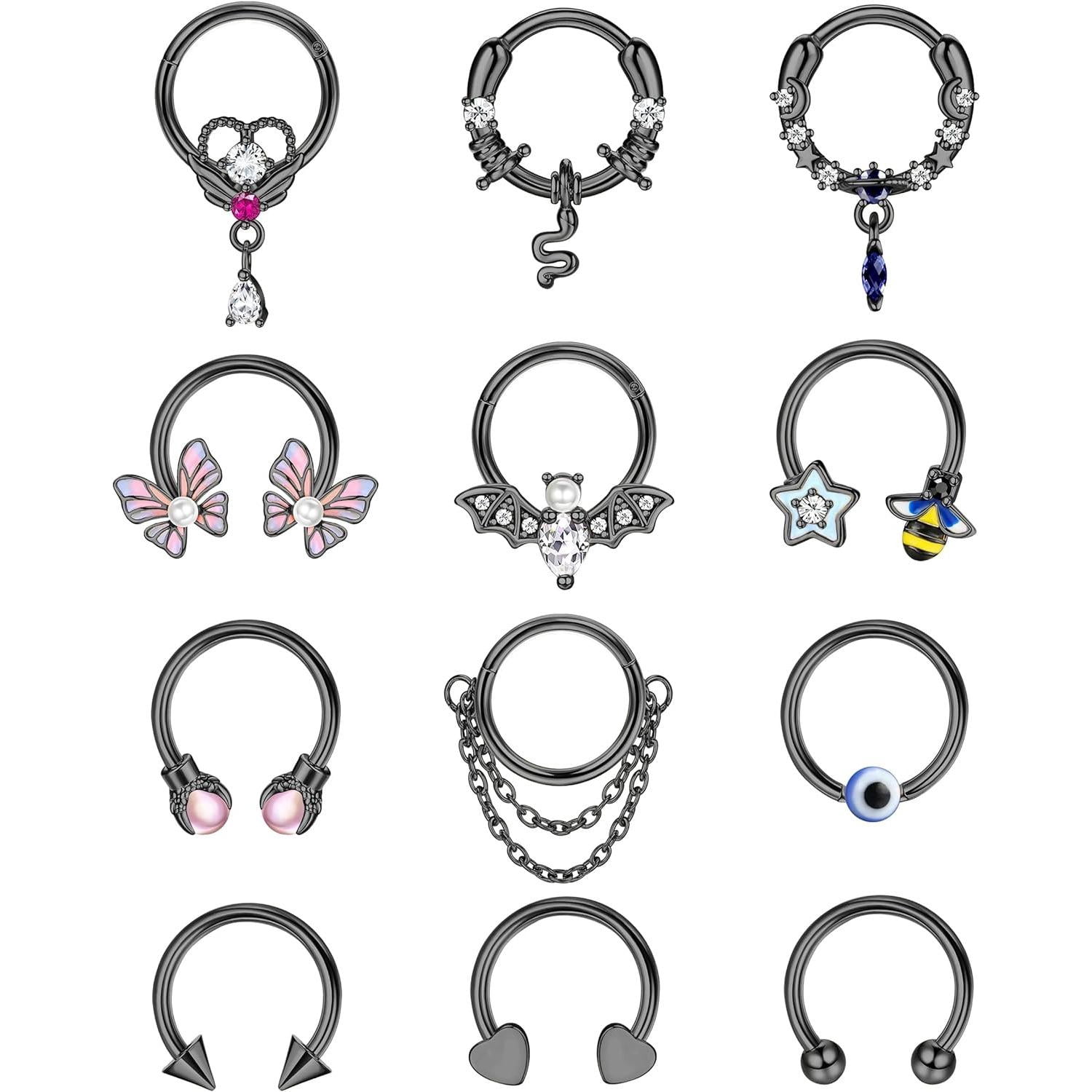 Jstyle 12Pcs 16G Septum Rings for Women Men Stainless Steel Dangle ...