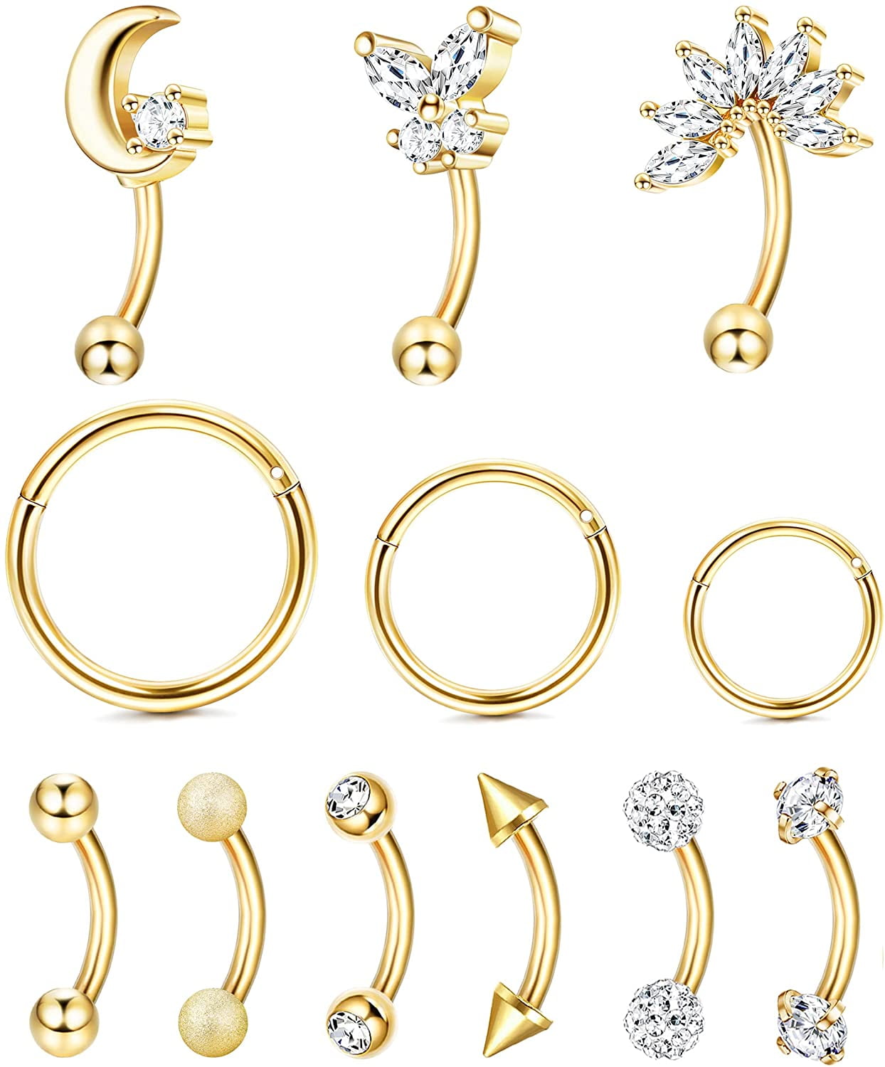 Jstyle 12pcs 16G Rook Piercing Jewelry Eyebrow Rings Stainless Steel ...