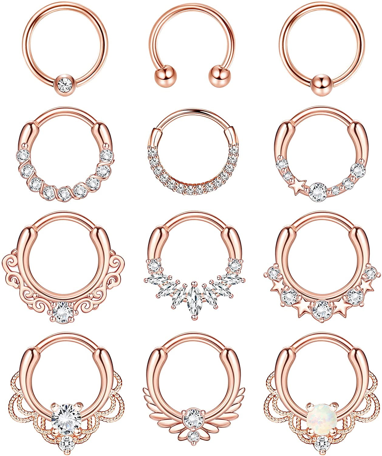 Jstyle 12pcs Septum Jewelry 16g Daith Earrings Hinged Hoop Nose Rings ...