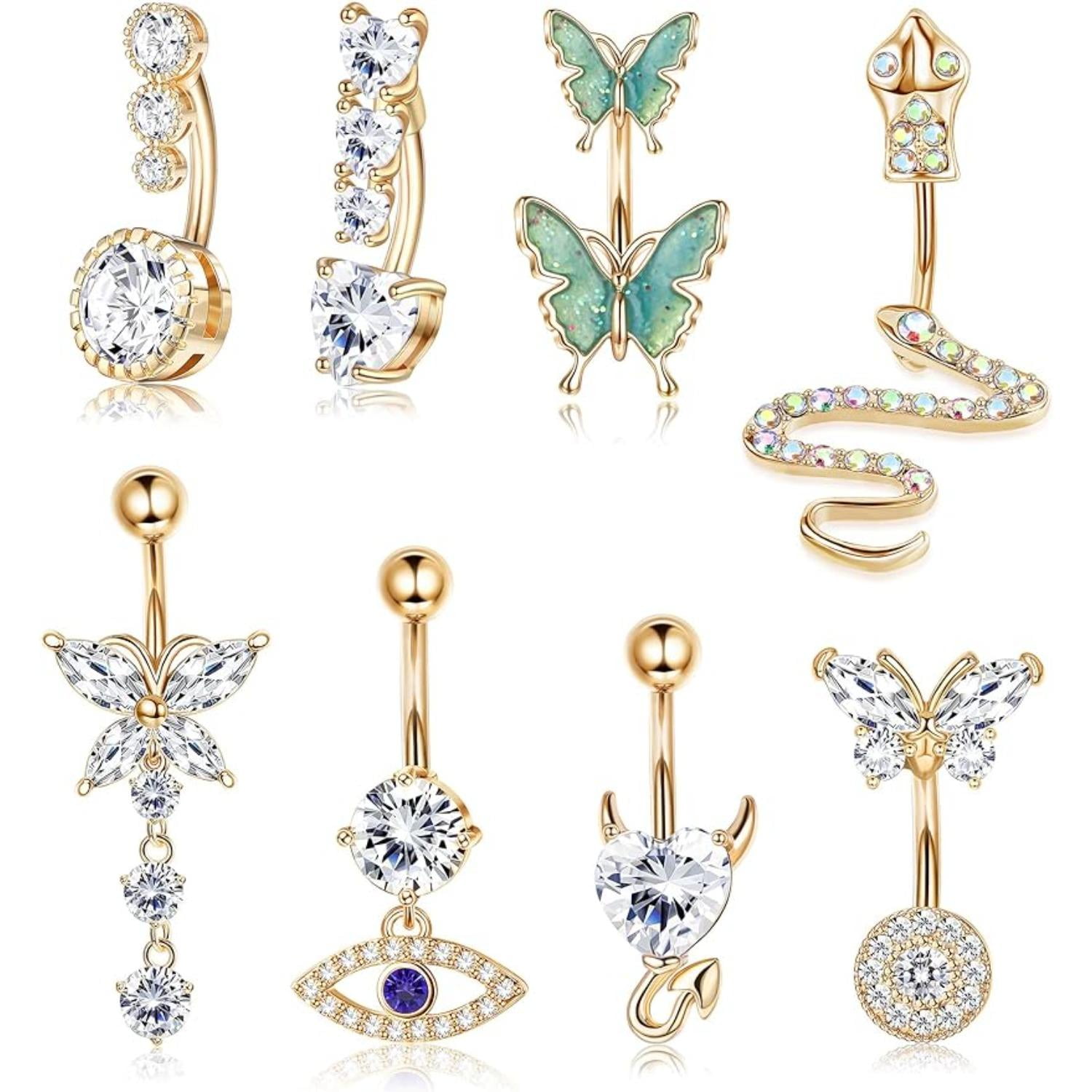 Jstyle 14G Belly Button Rings Dangle Cute Gold Plated Snake Evil Eye ...