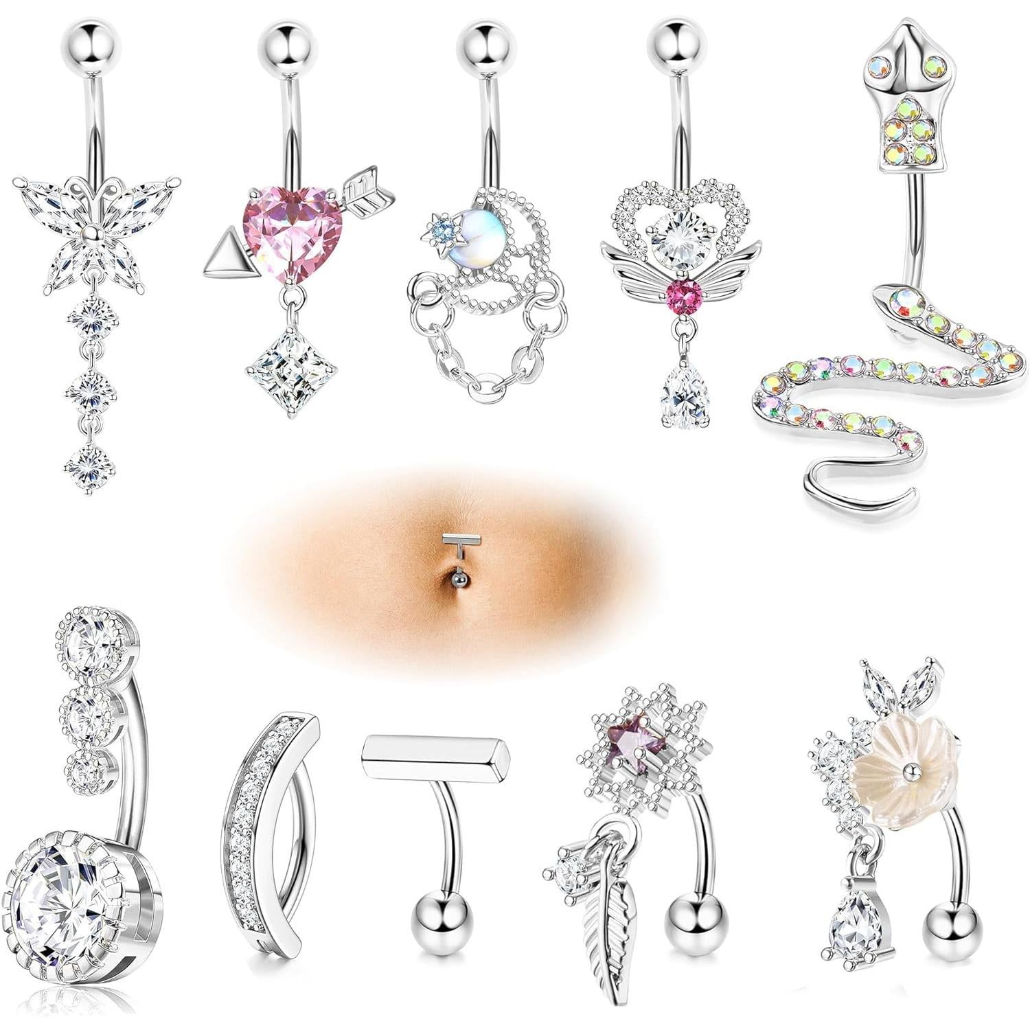 Jstyle 14G Belly Button Rings for Women Surgical Steel Dangle Belly ...