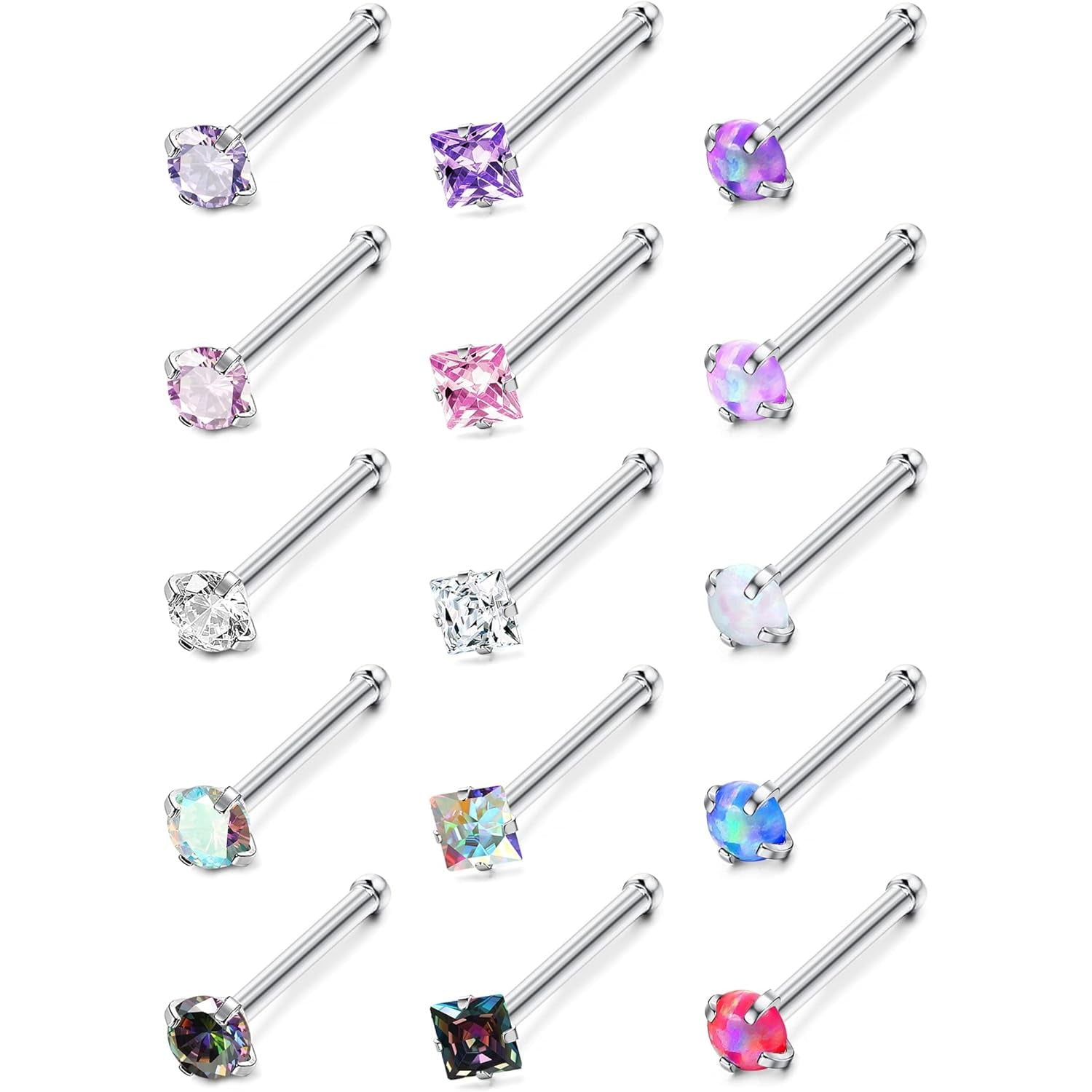 Jstyle 15 Pcs Nose Rings 18G 20G Surgical Stainless Steel Nose Rings ...