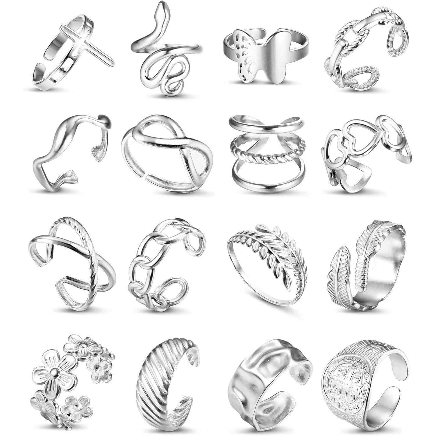 Jstyle 16Pcs Stainless Steel Rings for Women Open Knuckle Stackable ...