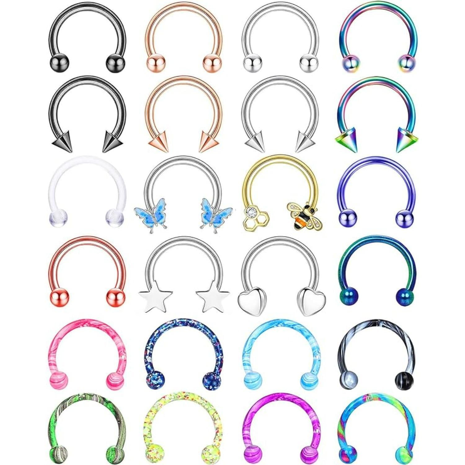 Jstyle 24 Pcs Cute Septum Rings 16G Hypoallergenic Surgical Steel ...