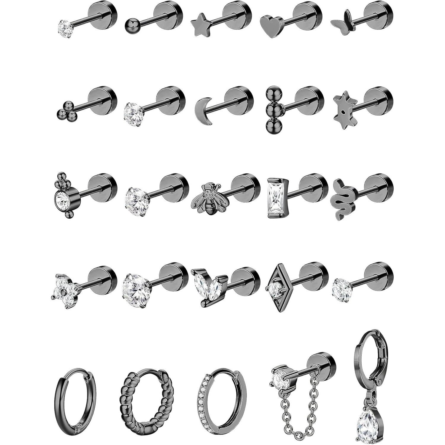 Jstyle 25 pcsTiny Golden Flat Back Earrings for Cartilage Surgical ...