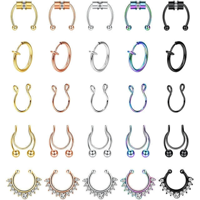 Jstyle 25PCS Fake Nose Ring Hoop Magnetic Septum Nose Rings Stainless ...