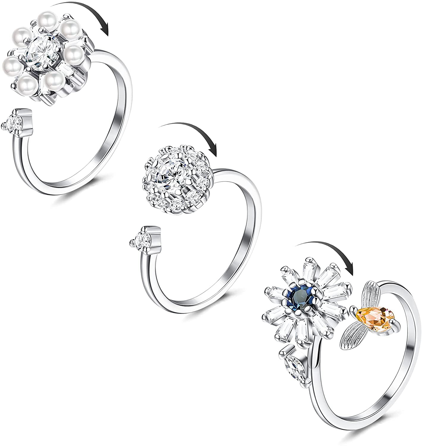 Jstyle 3-6Pcs Fidget Spinner Rings Anxiety Rings for Women Cubic ...