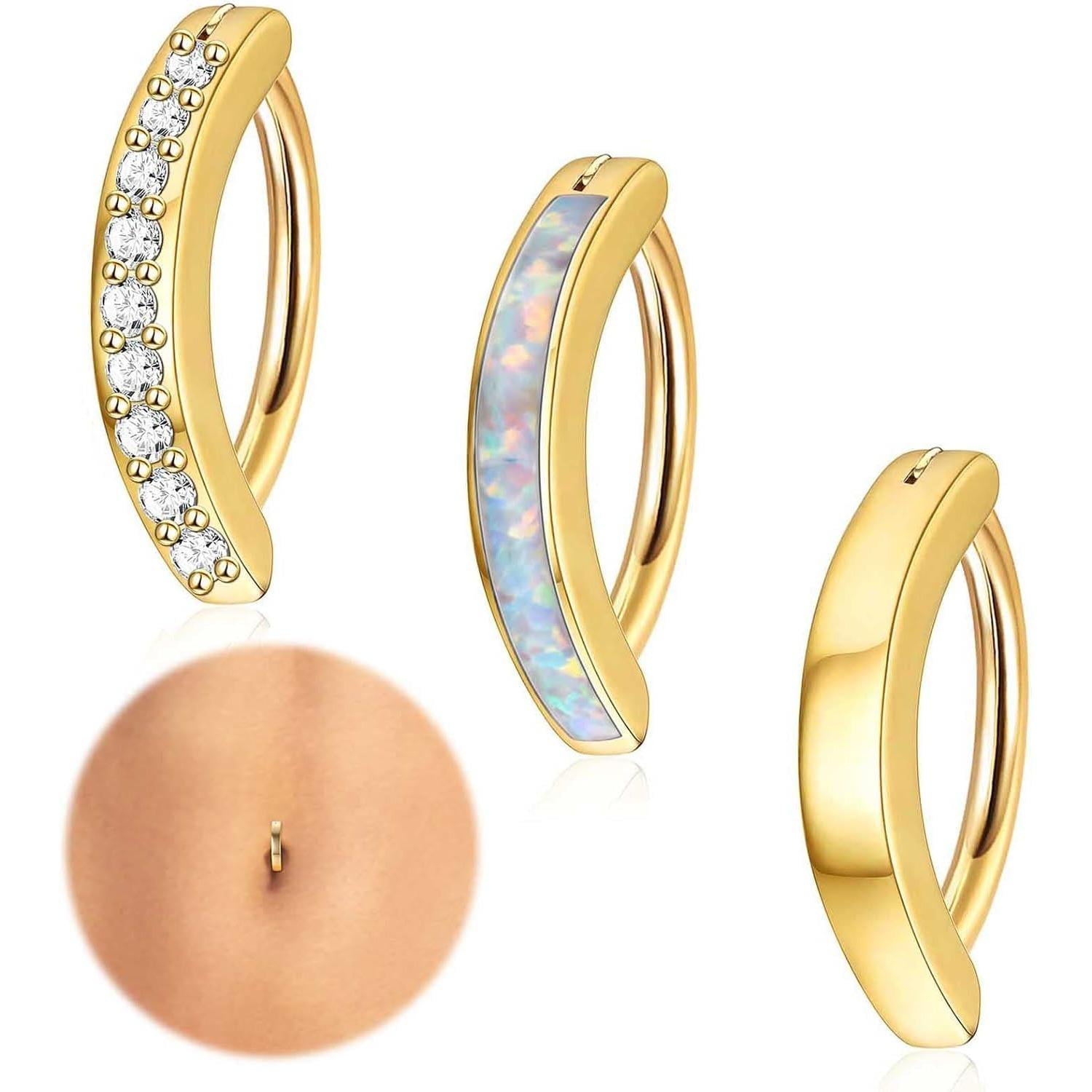 Jstyle 3Pcs 14G Clicker Belly Button Ring for Women Gold 316L Surgical Steel Belly Rings Cute CZ ...