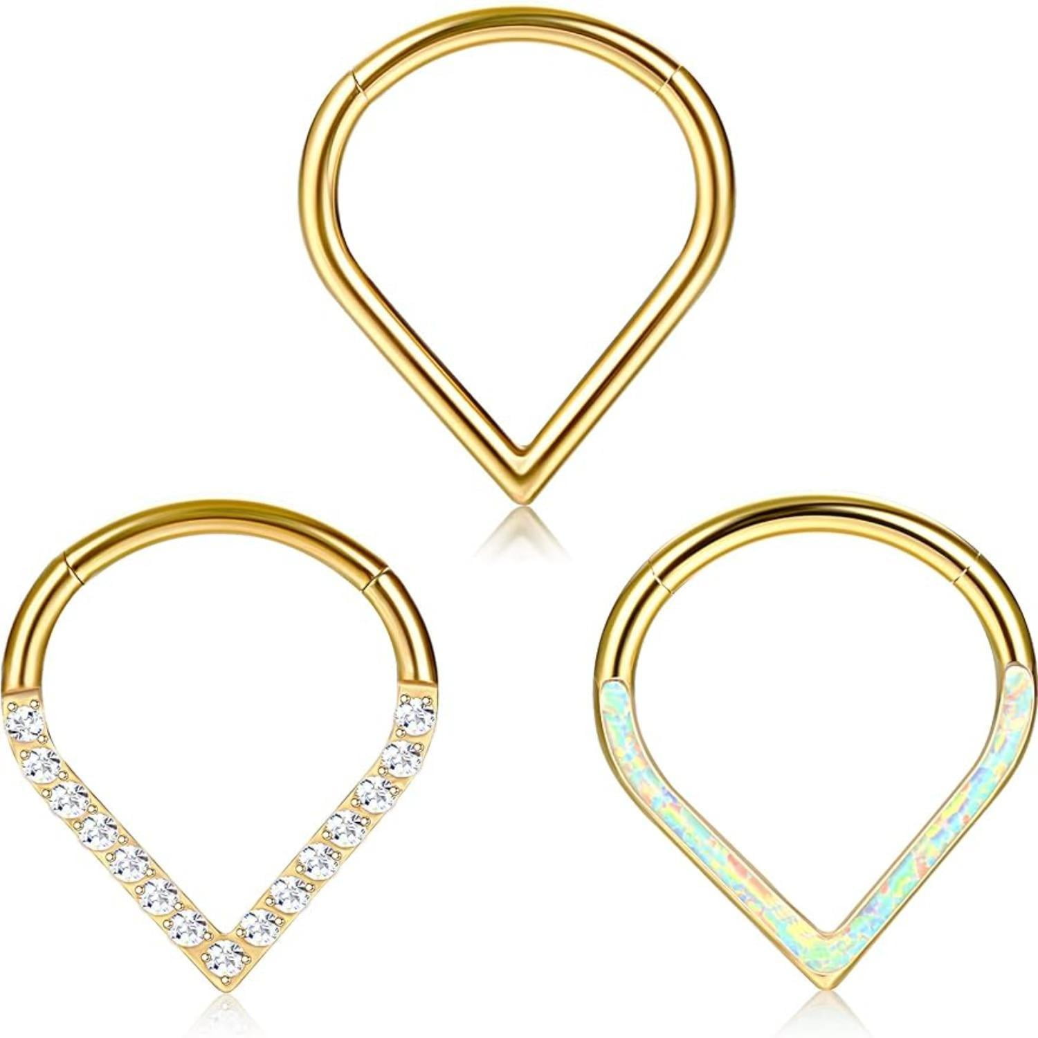 Jstyle 3Pcs Septum Rings 16G Hinged Septum Clicker Ring Gold Septum Rings 316L Surgical Steel ...