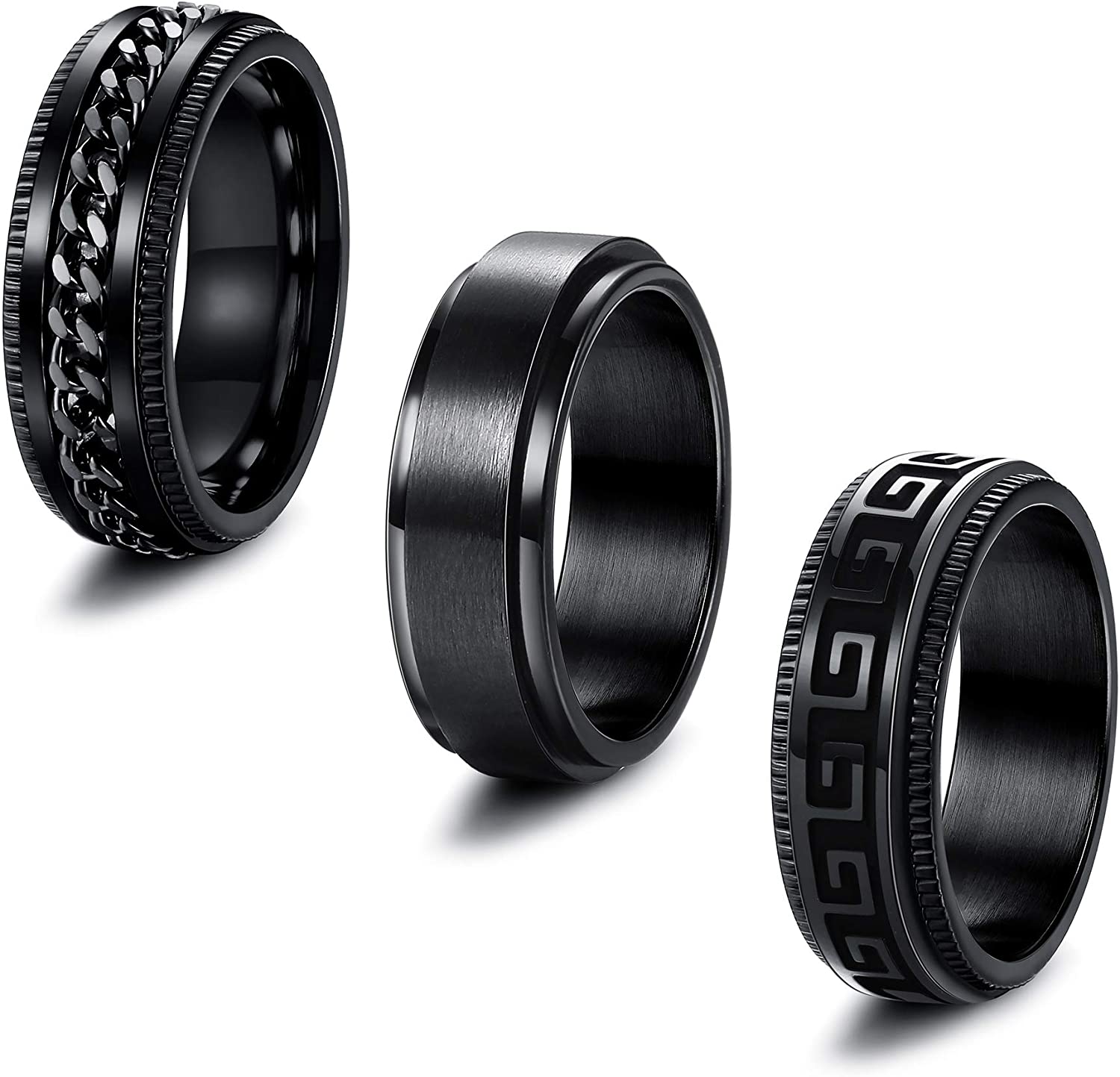 Jstyle 3Pcs Stainless Steel Fidget Ring for Mens Women Cool Chain Greek ...