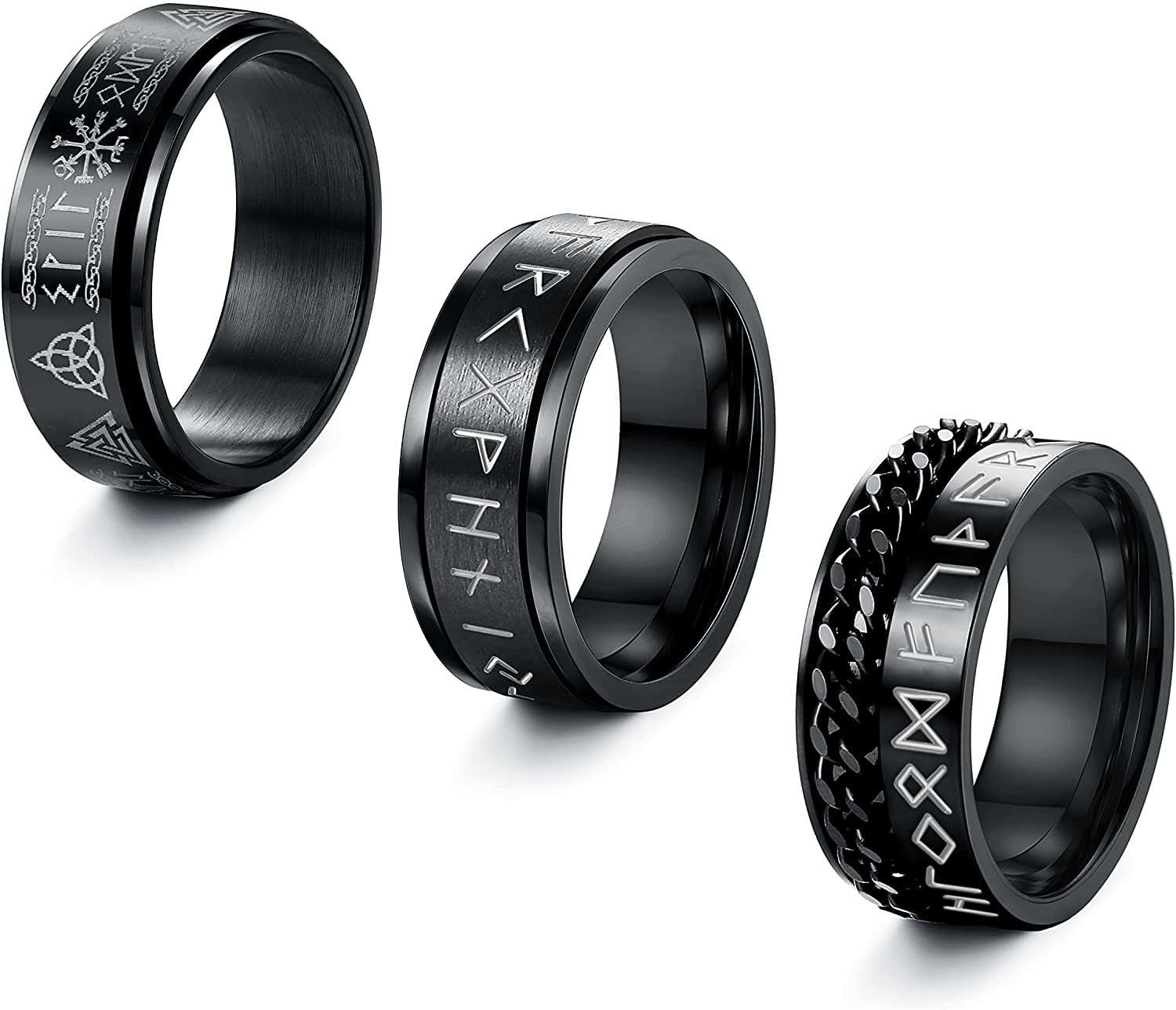 Jstyle 3Pcs Stainless Steel Viking Rune Band Ring Cool Spinner Rings ...